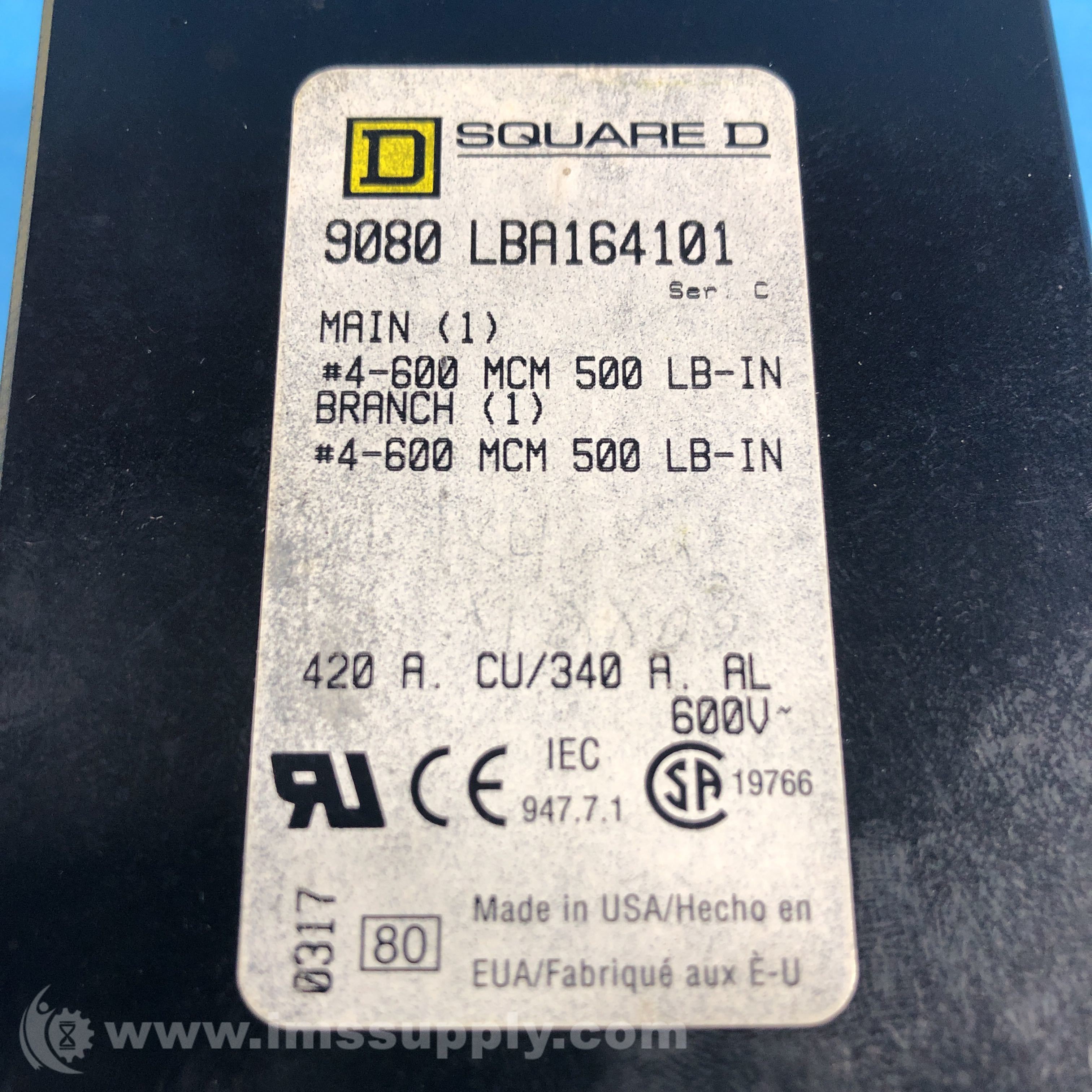 Square D 9080LBA164101 Power Distribution Block 600V 420A - IMS Supply