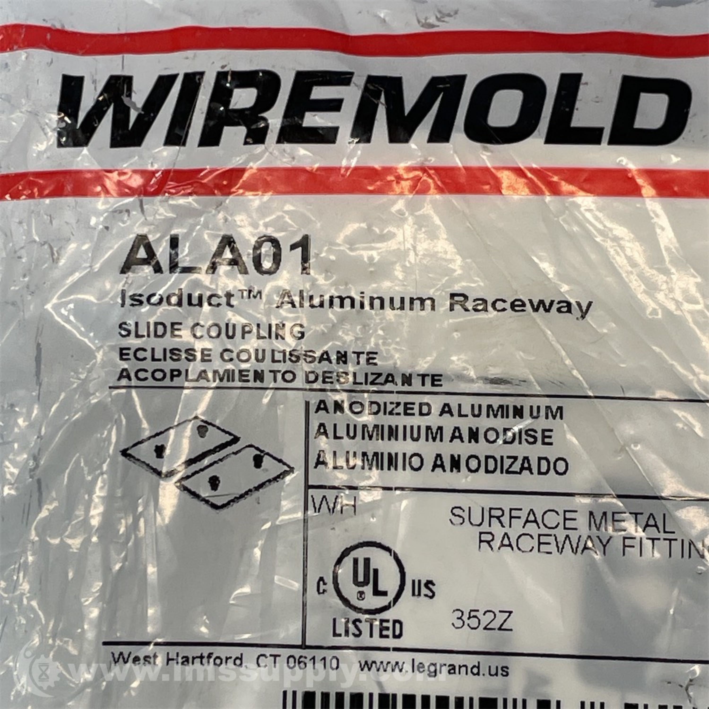 Wiremold ALA01 Side Coupling Aluminum Receway - IMS Supply