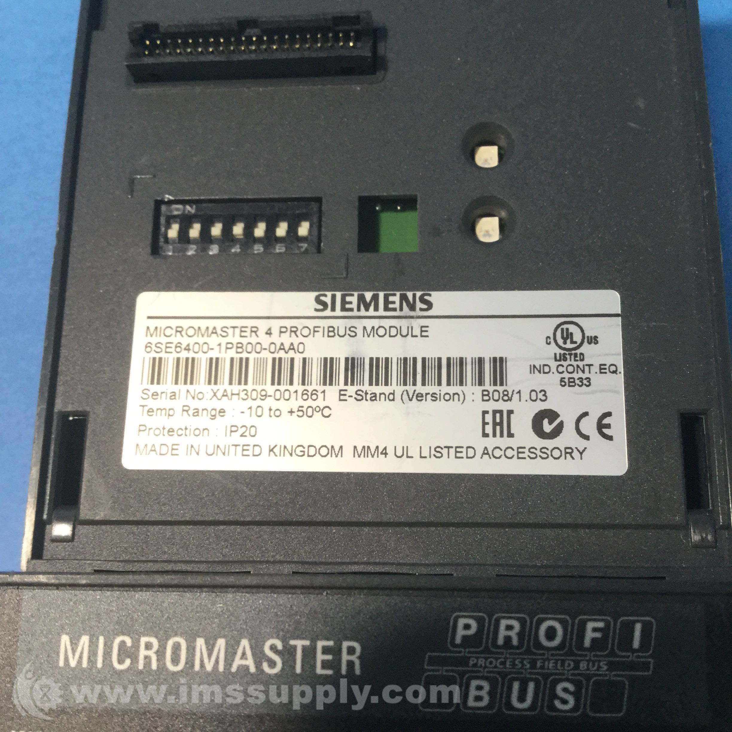 Siemens 6SE6400-1PB00-0AA0 Micromaster 4 Profibus Module - IMS Supply