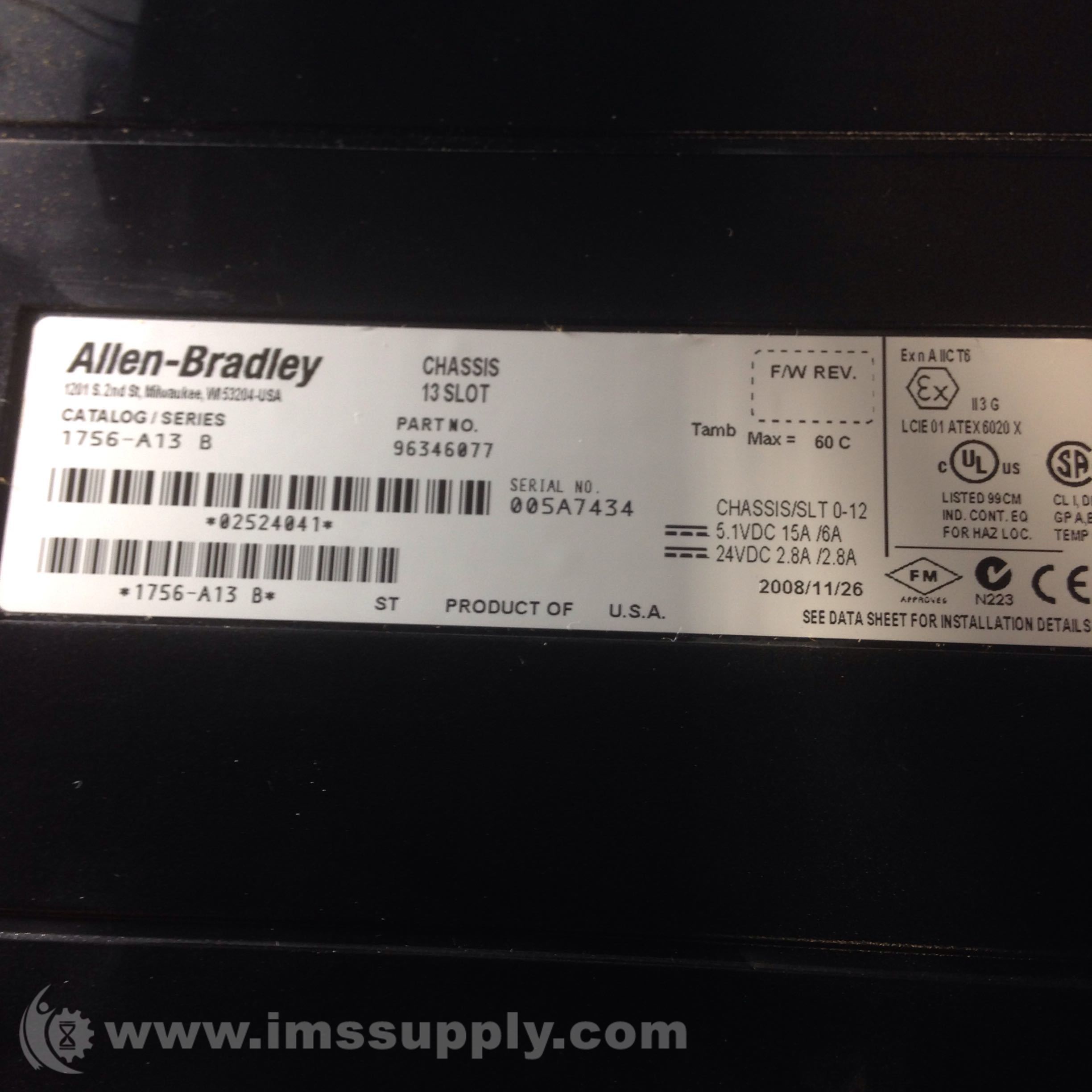 Allen Bradley 1756-A13 13 Slot ControlLogix Chassis Series B - IMS Supply