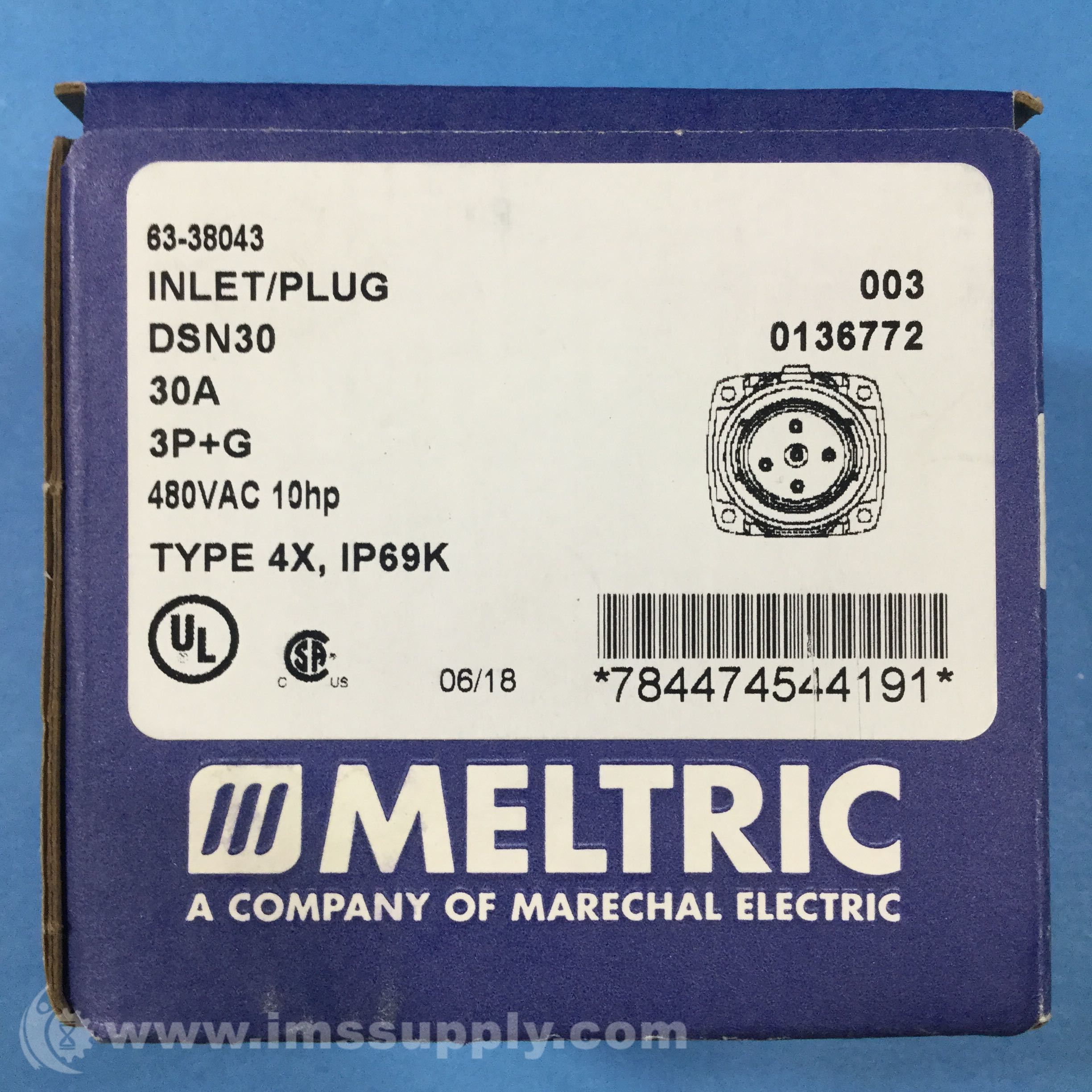 Meltric 63-38043 Pin & Sleeve Plug, 30A, 480V, DSN30 Series - IMS Supply