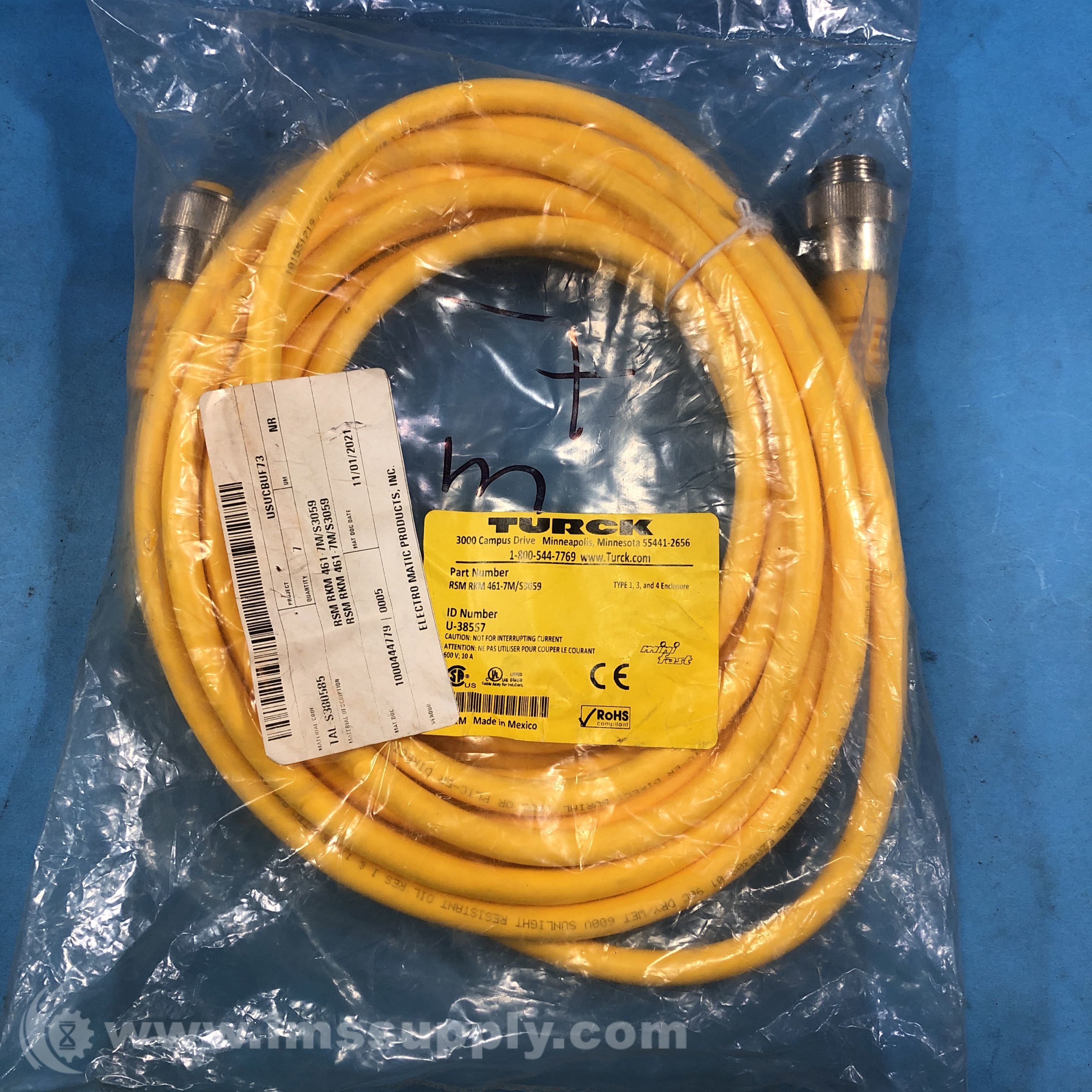 Turck RSM RKM 461-7M/S3059 Straight Male Connector Cable - IMS Supply
