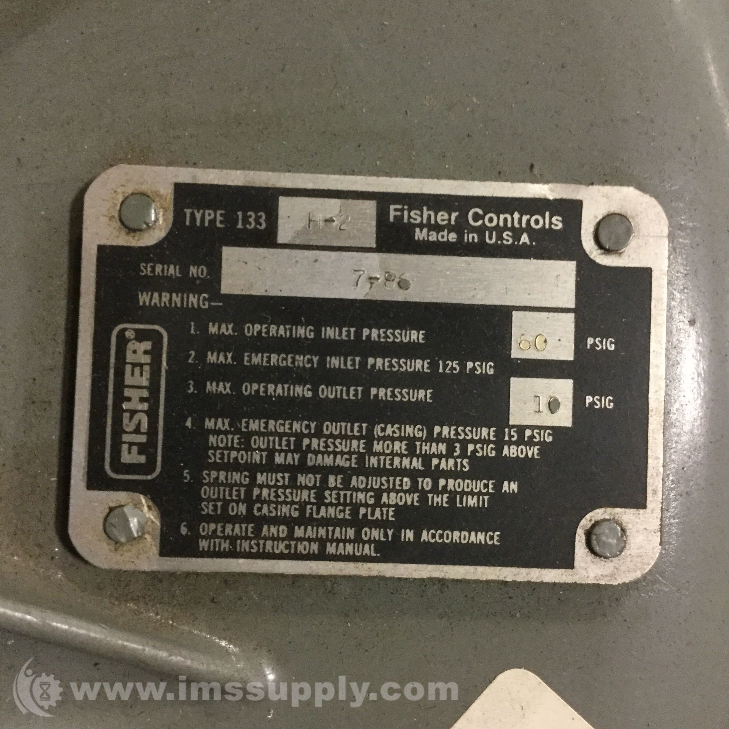 Fisher Controls 133 H-2 Natural Gas Pressure Regulator - IMS Supply