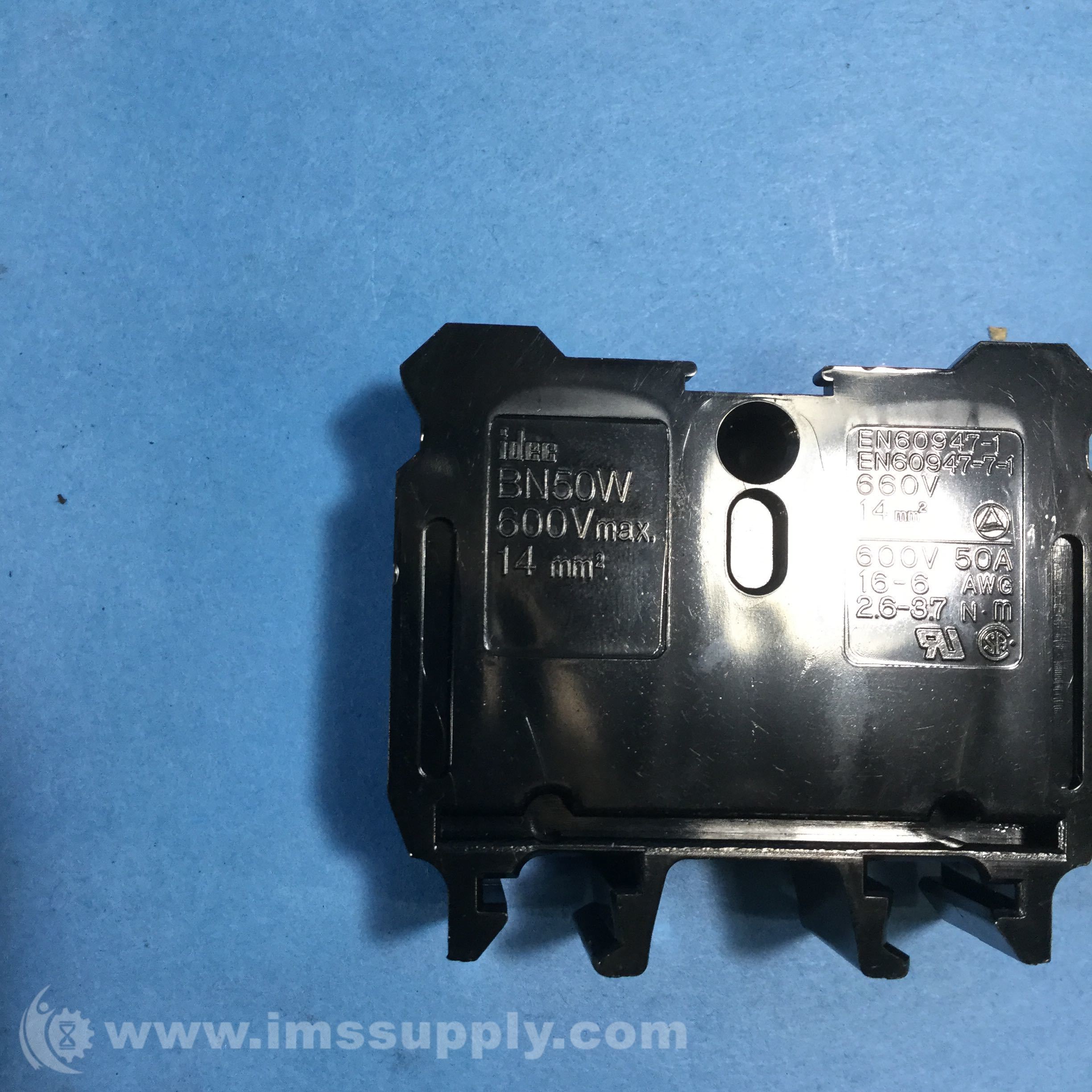 Idec BN50W Terminal Block, 50 Amp, 600 Volt, 14 mm, 16-6 AWG Blac - IMS Supply