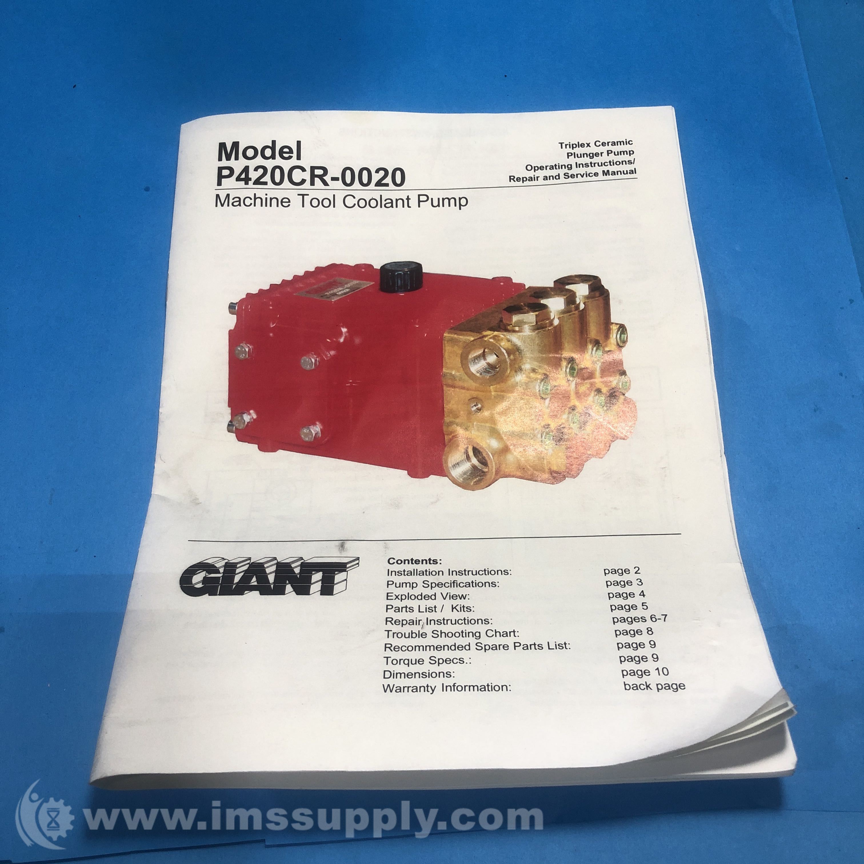 Giant Pump P420CR-0020 Triplex Plunger Positive Displacement Pump - IMS ...