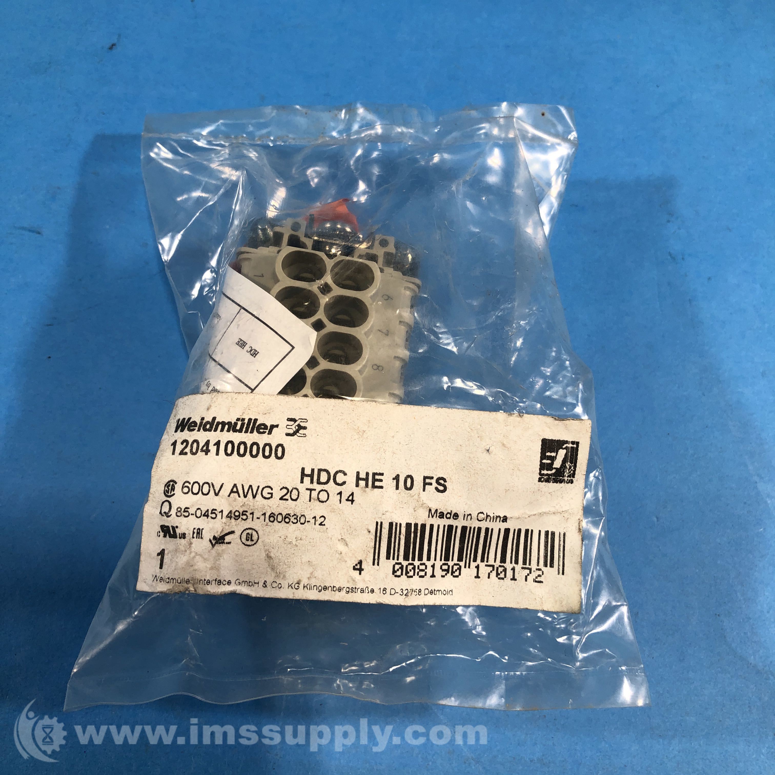 Weidmuller 1204100000 Heavy Duty Connector - IMS Supply