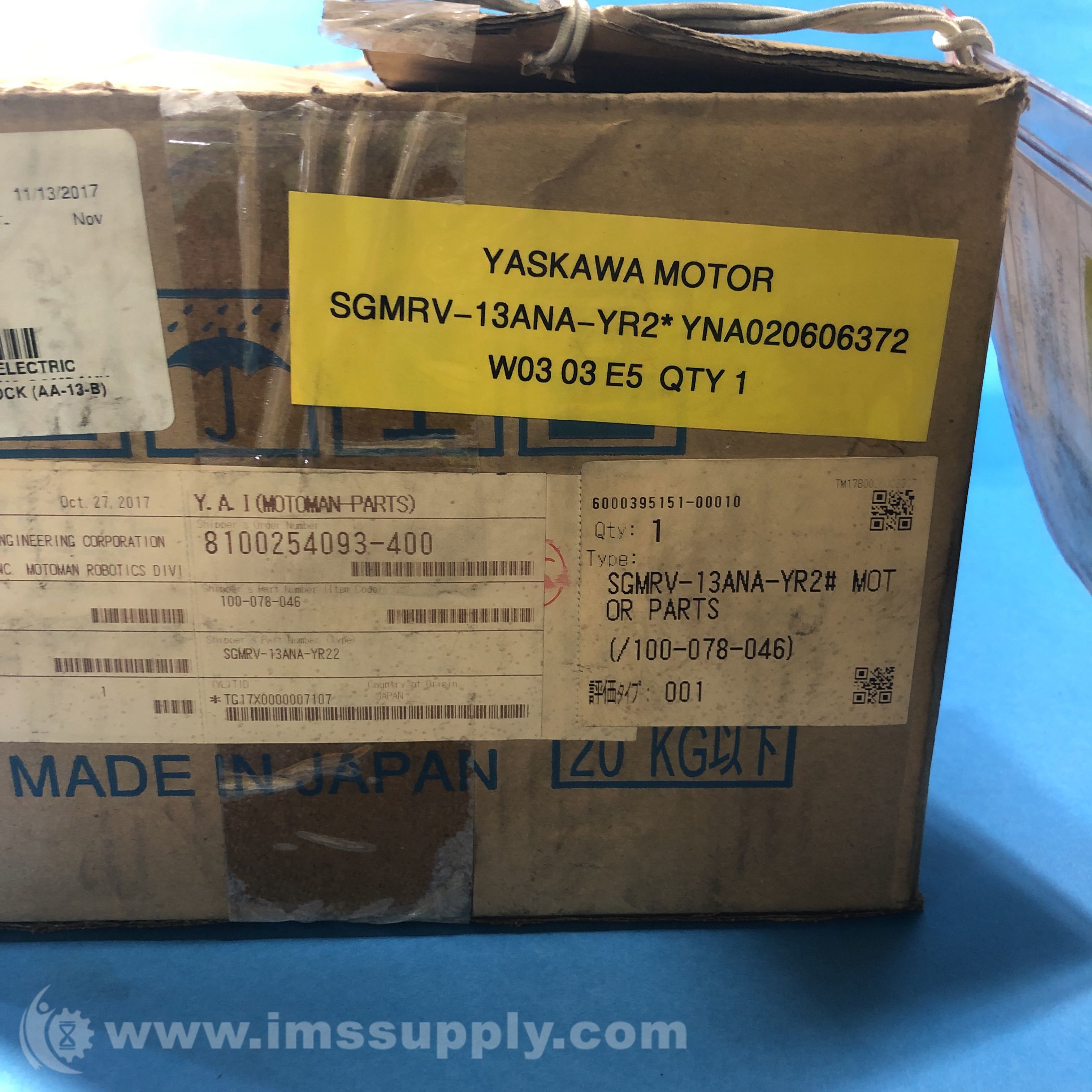Yaskawa SGMRV-13ANA-YR22 AC Servo Motor 1.3kW 9.5A 200V - IMS Supply