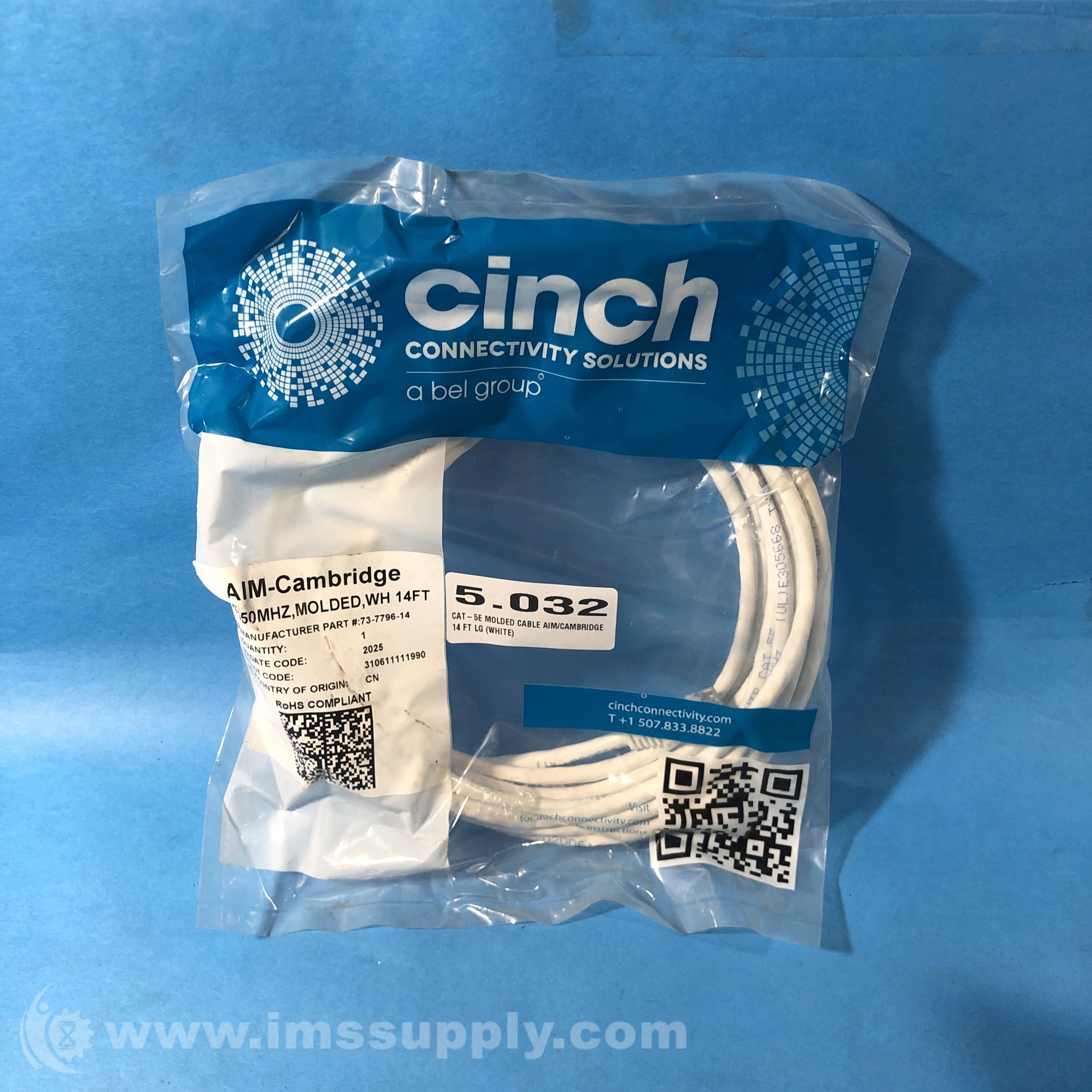 Cinch 73-7796-14 Patch Cord, RJ45 Plug x 2, 2 Cond UTP, 14Ft - IMS Supply