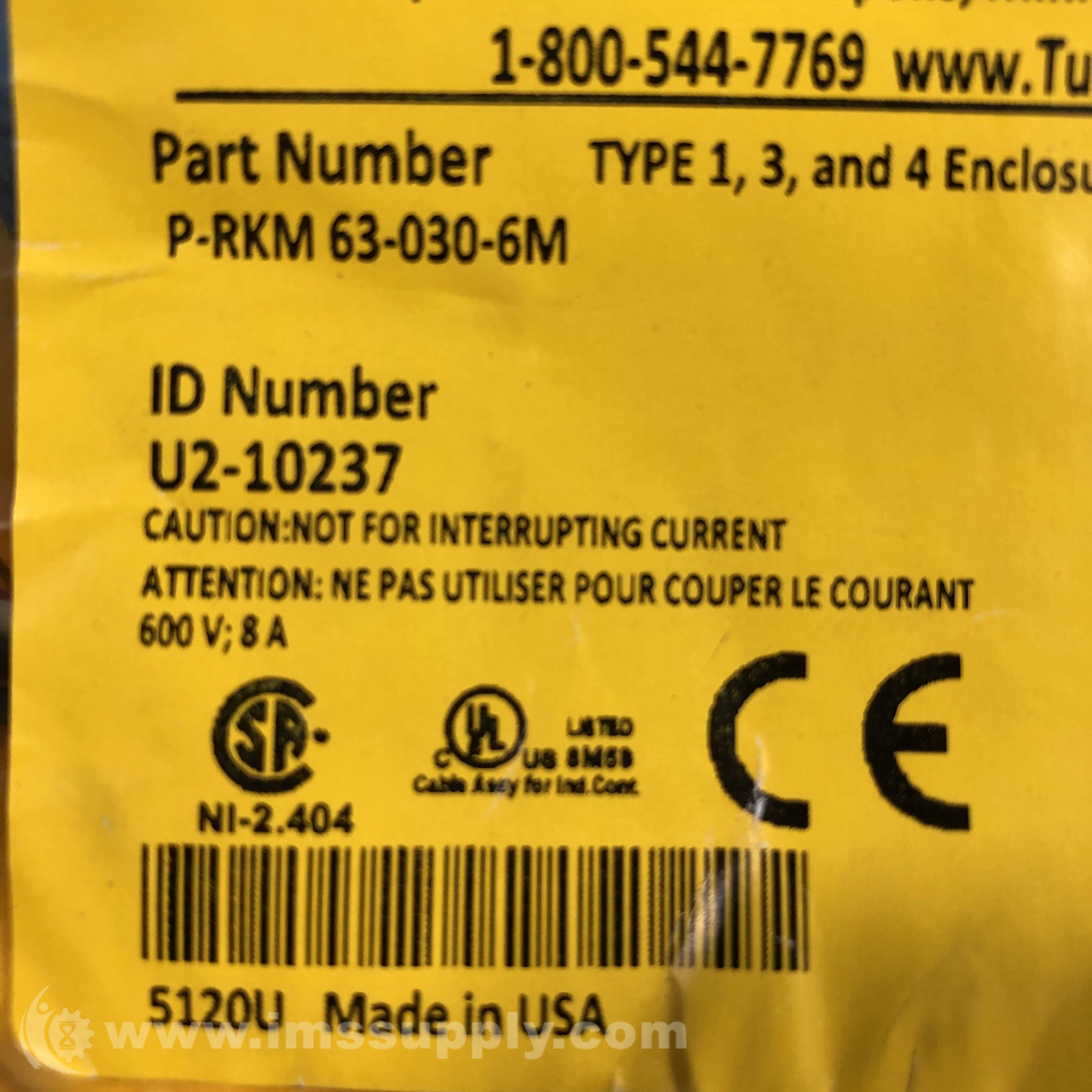 Turck P-RKM 63-030-6M Single-ended Cordset with Female Connector - IMS ...