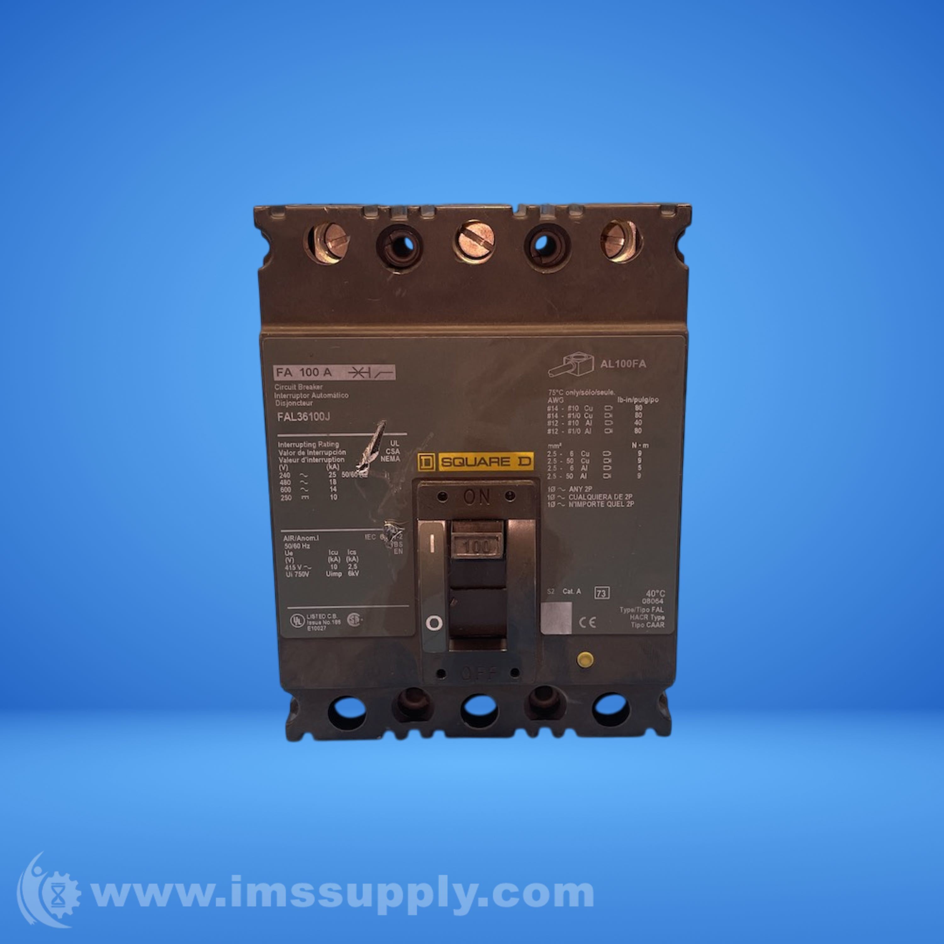 Square D FAL36100J Circuit Breaker, 100A, 3-Pole - IMS Supply