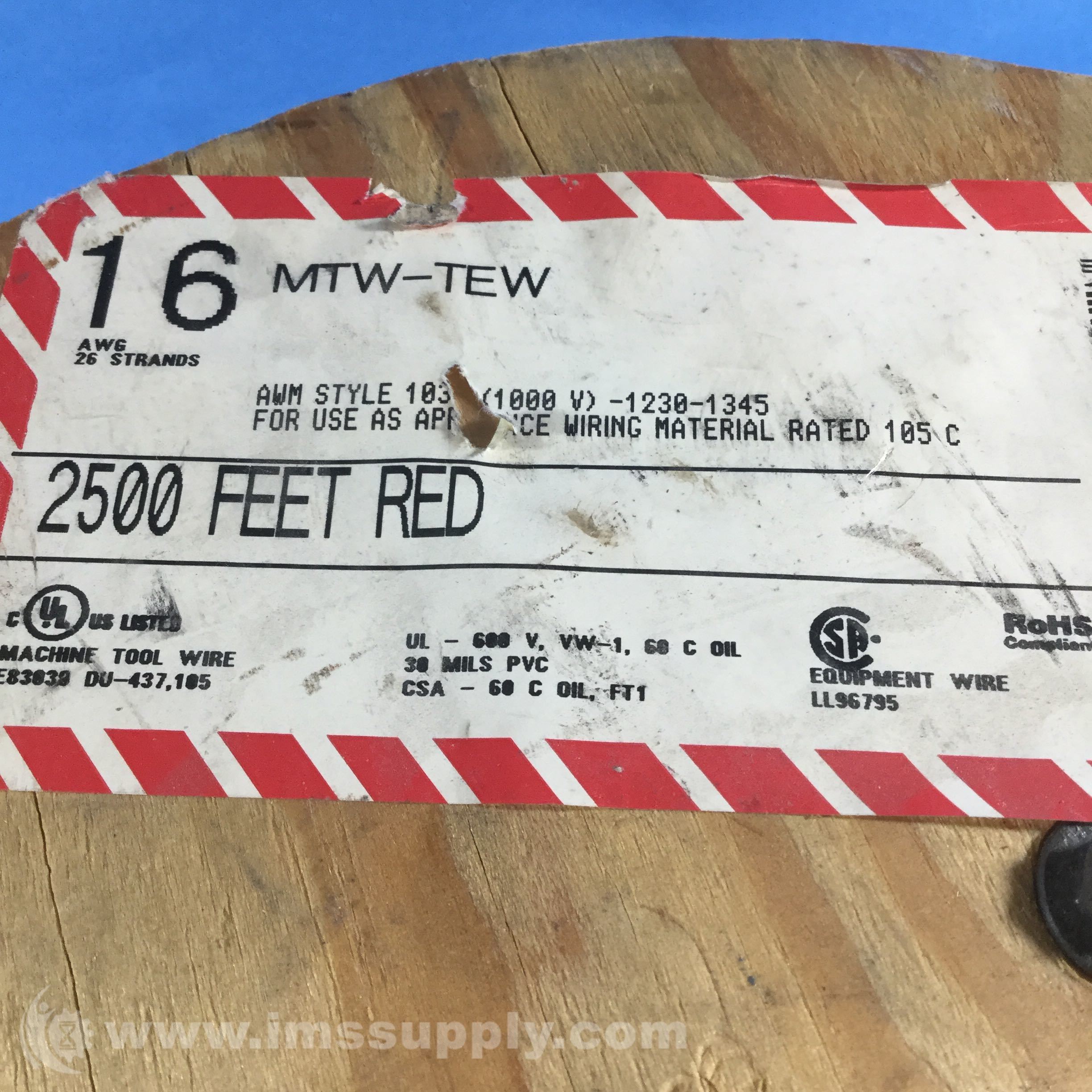 Southwire AWG 16 MTW-TEW Red Copper Wire, Mtw, Tew, 600V Cable 25 - IMS ...