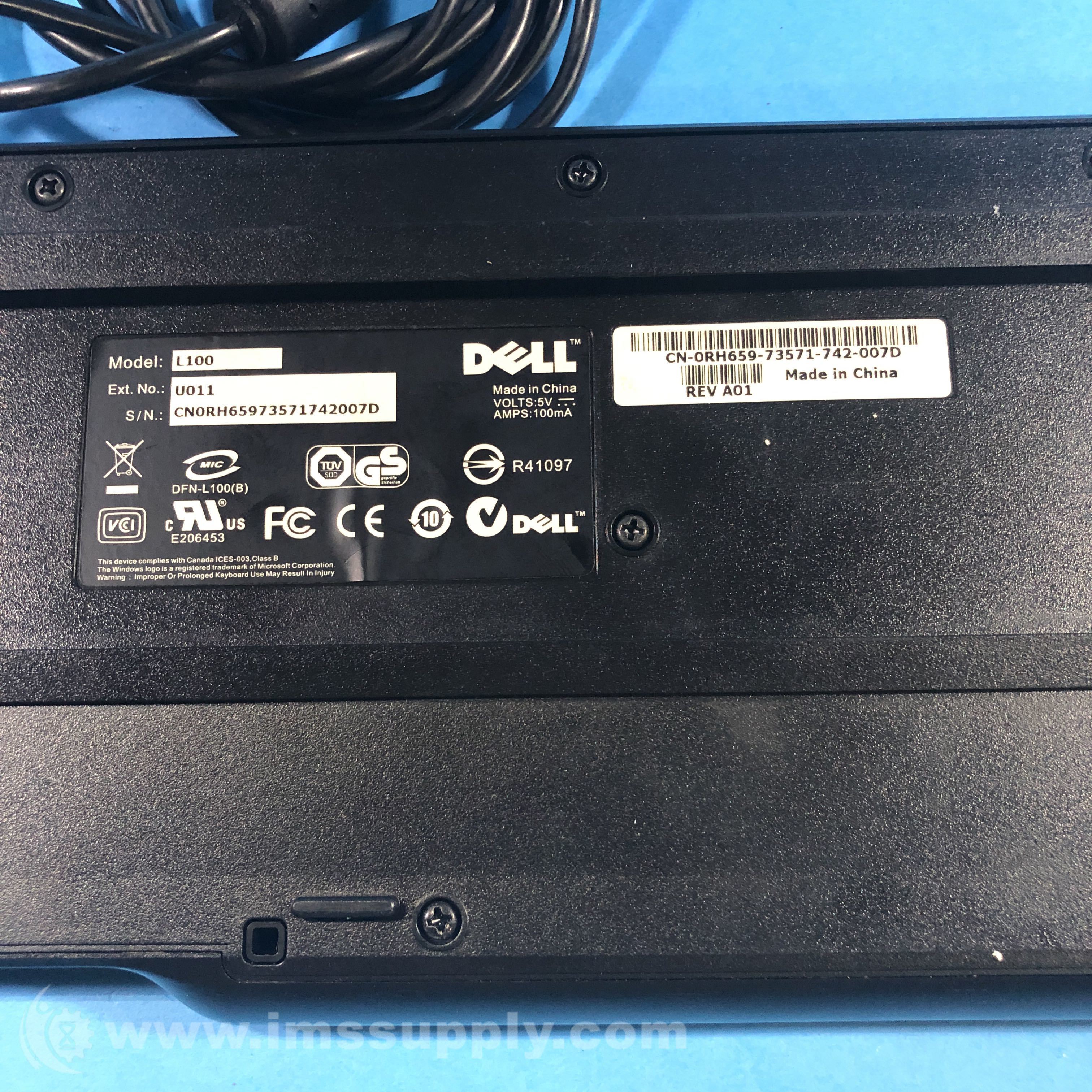 Dell L100 Wired USB Keyboard, 104 Keys, Black - IMS Supply