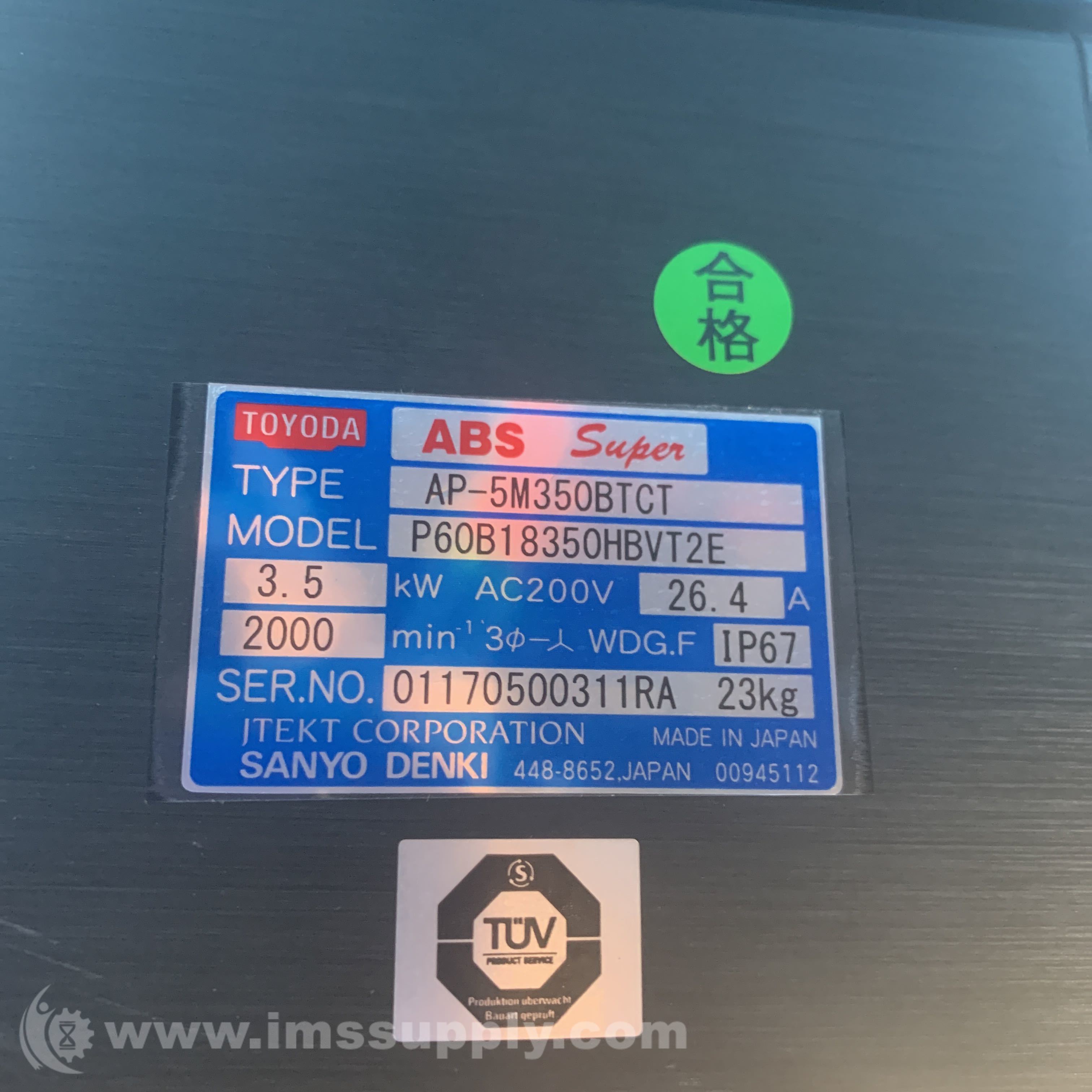 Sanyo Denki P60B18350HBVT2E ABS Super Servo Motor - IMS Supply