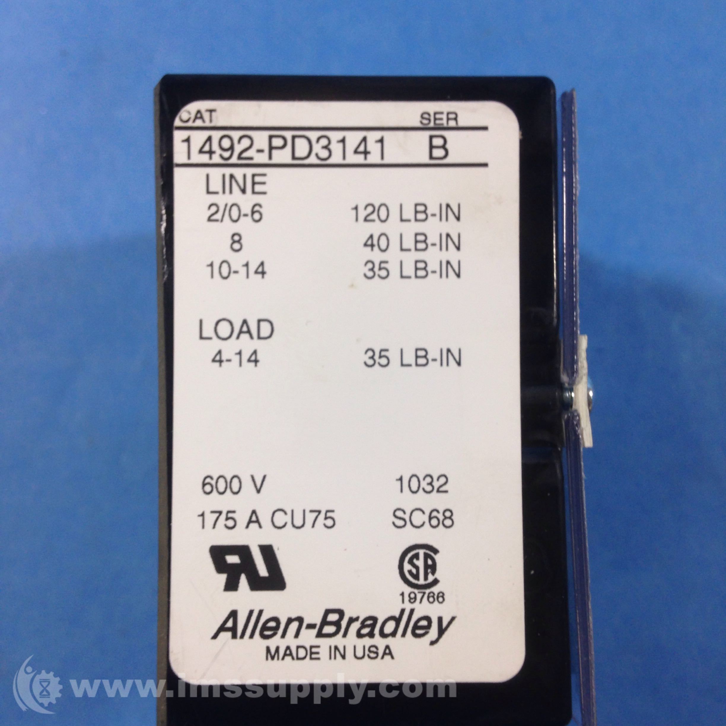 Allen Bradley 1492-PD-3141 Distribution Block 175A 3 Pole - IMS Supply