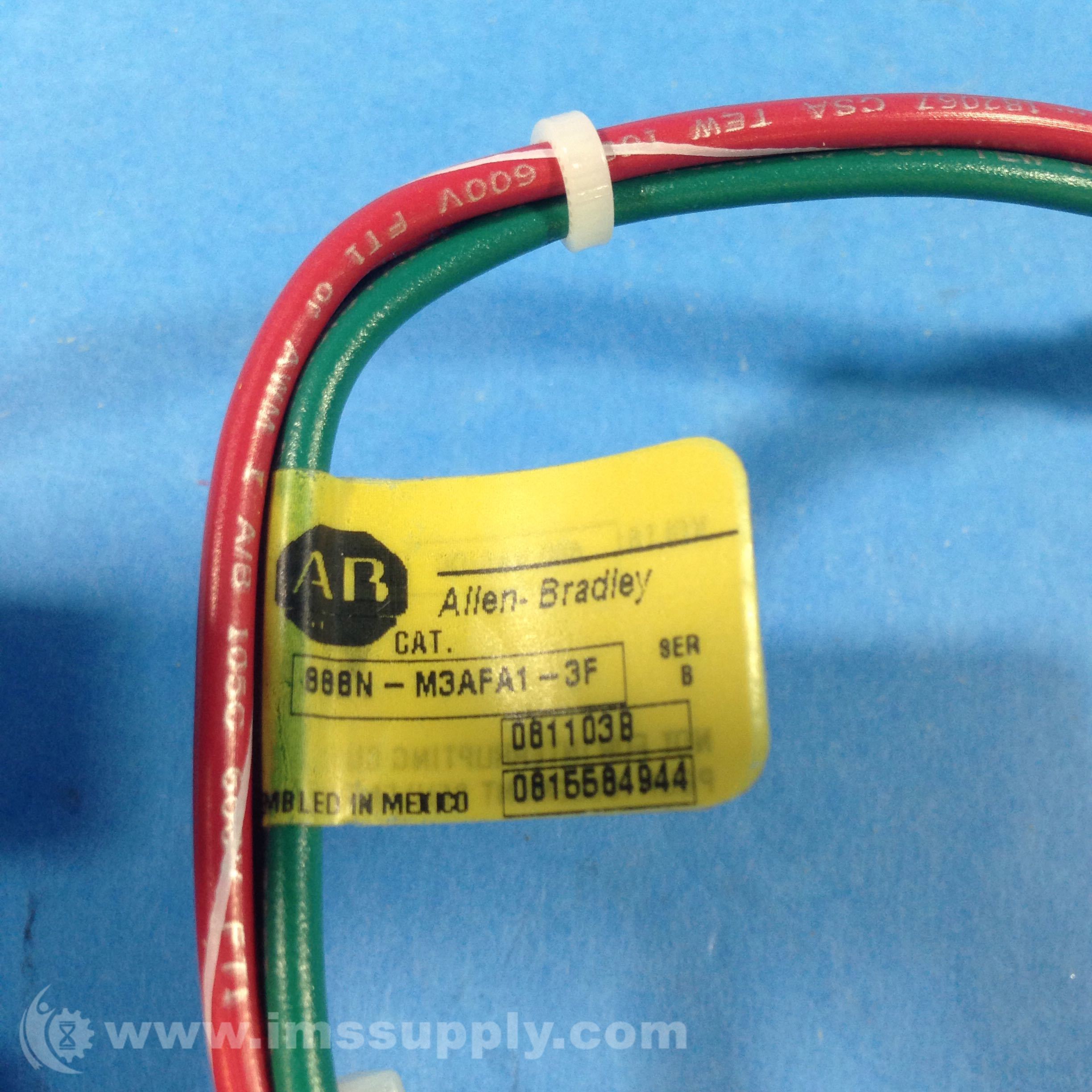 Allen Bradley 888N-M3AFA1-3F Connector 3-Pin Straight Male 3ft - IMS Supply