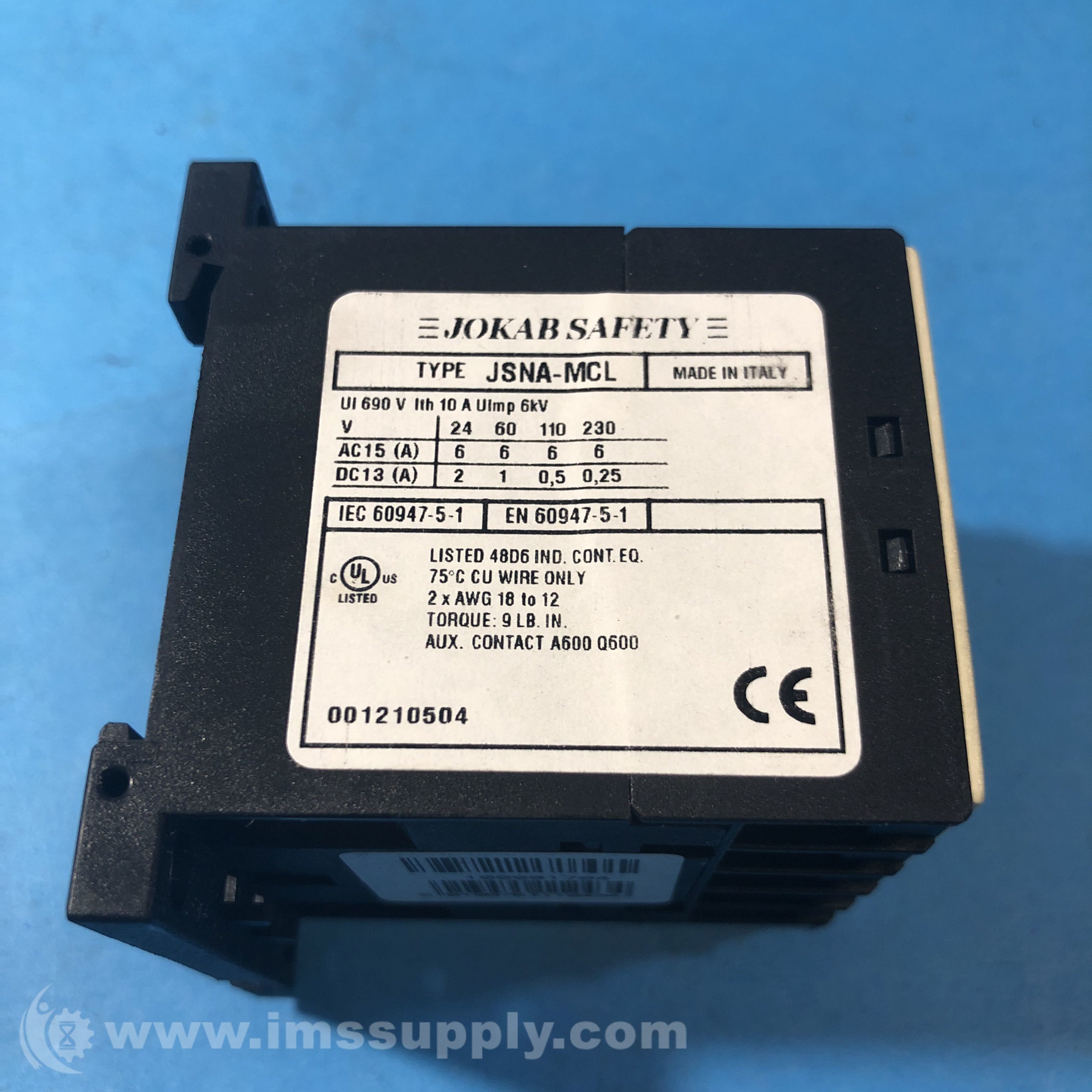 Jokab Safety JSNA-MCL-31-24 Voltage 24VDC Control Relay - IMS Supply