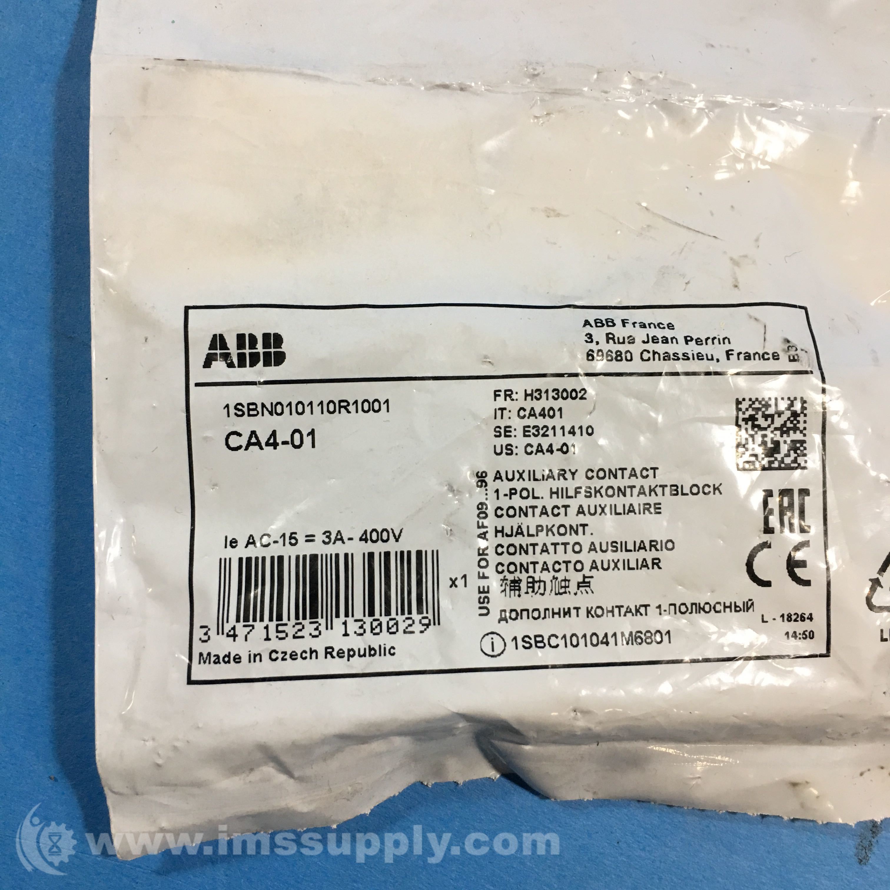 ABB CA4-01 Contact Block, Connector, Auxilary, 1NC, AF09-AF38 - IMS Supply