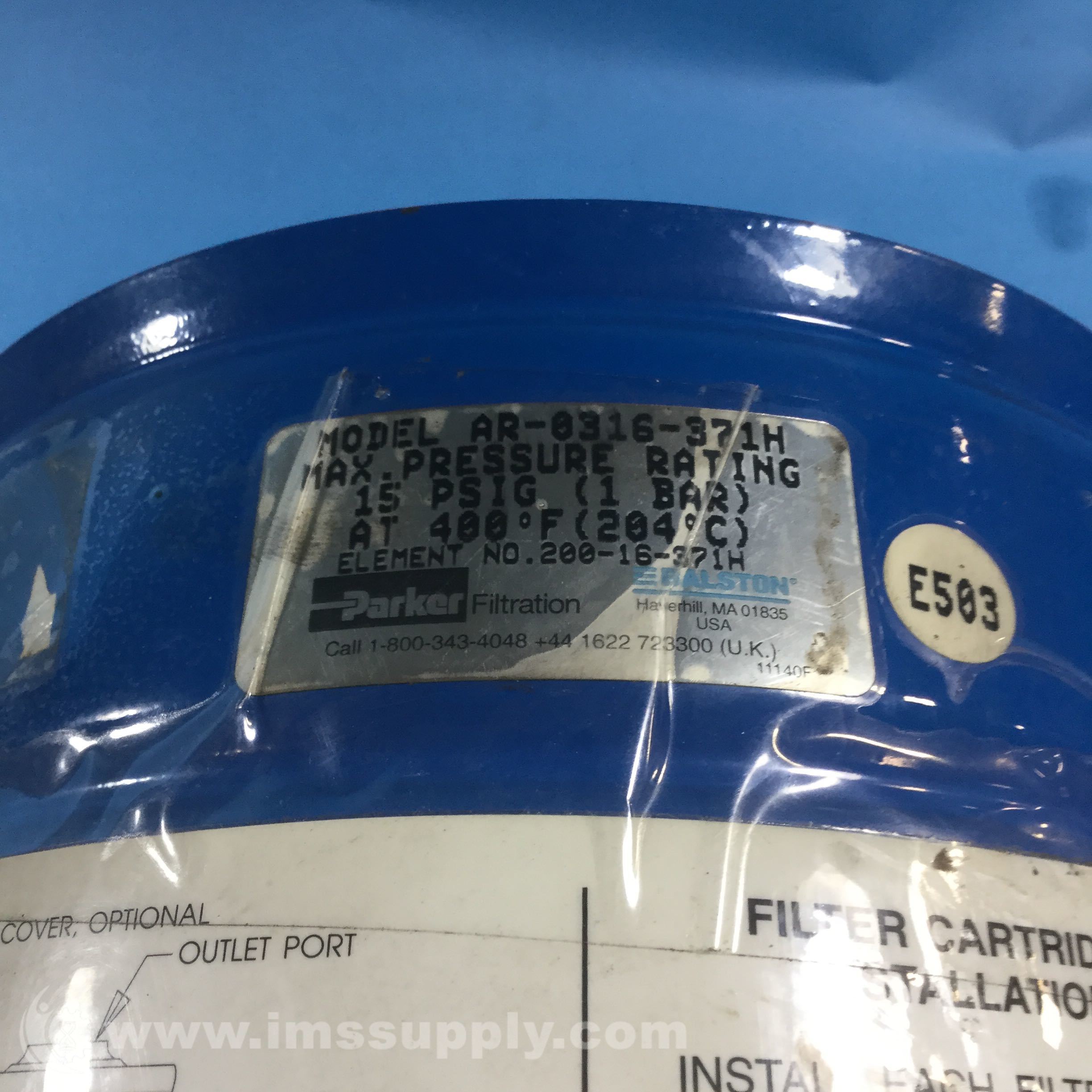 Parker AR-0316-371H Vacuum Pump Exhaust Filter - IMS Supply