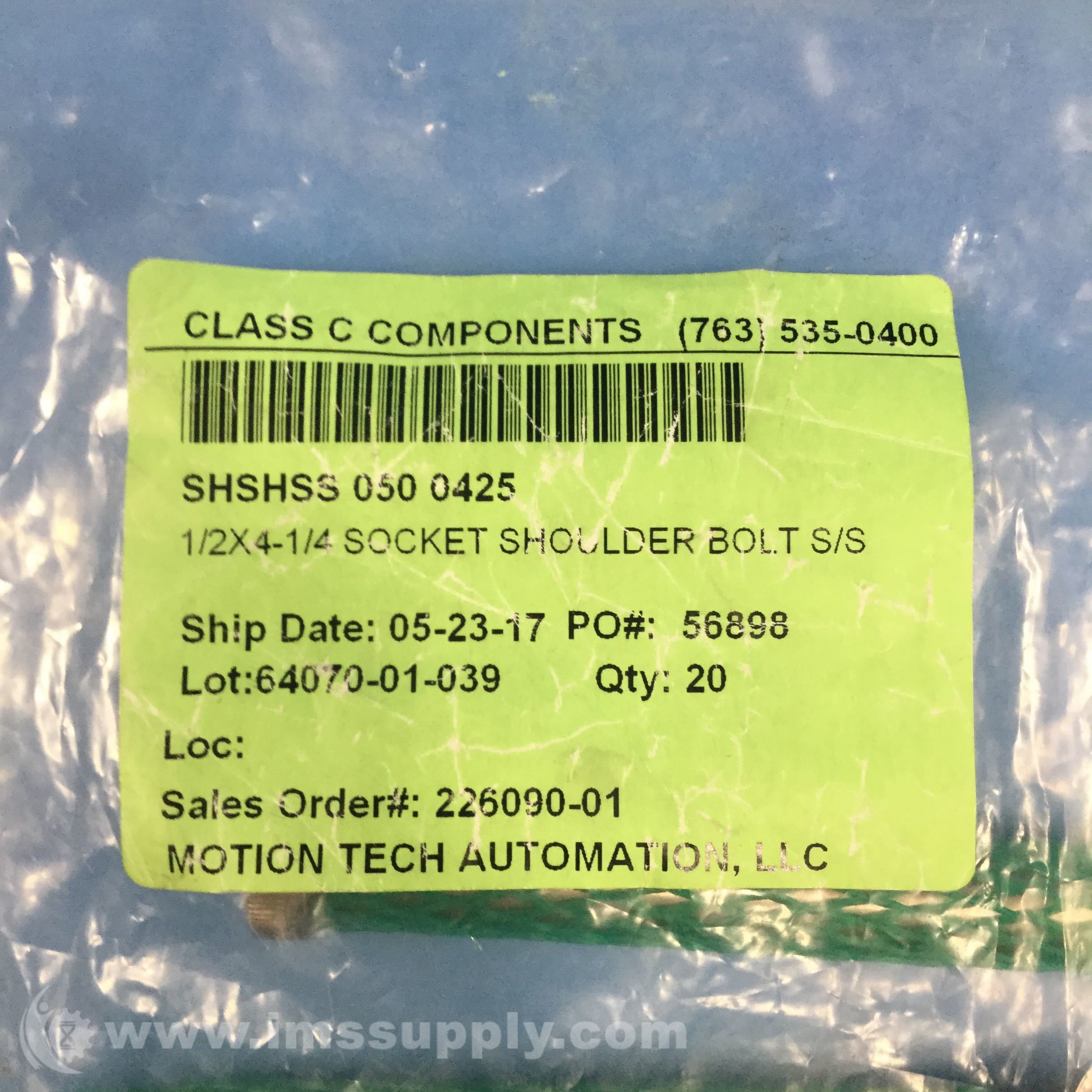 Motion Tech Automation SHSHSS 050 0425 1/2X4-1/4 Bolts, Bag of 20 - IMS ...