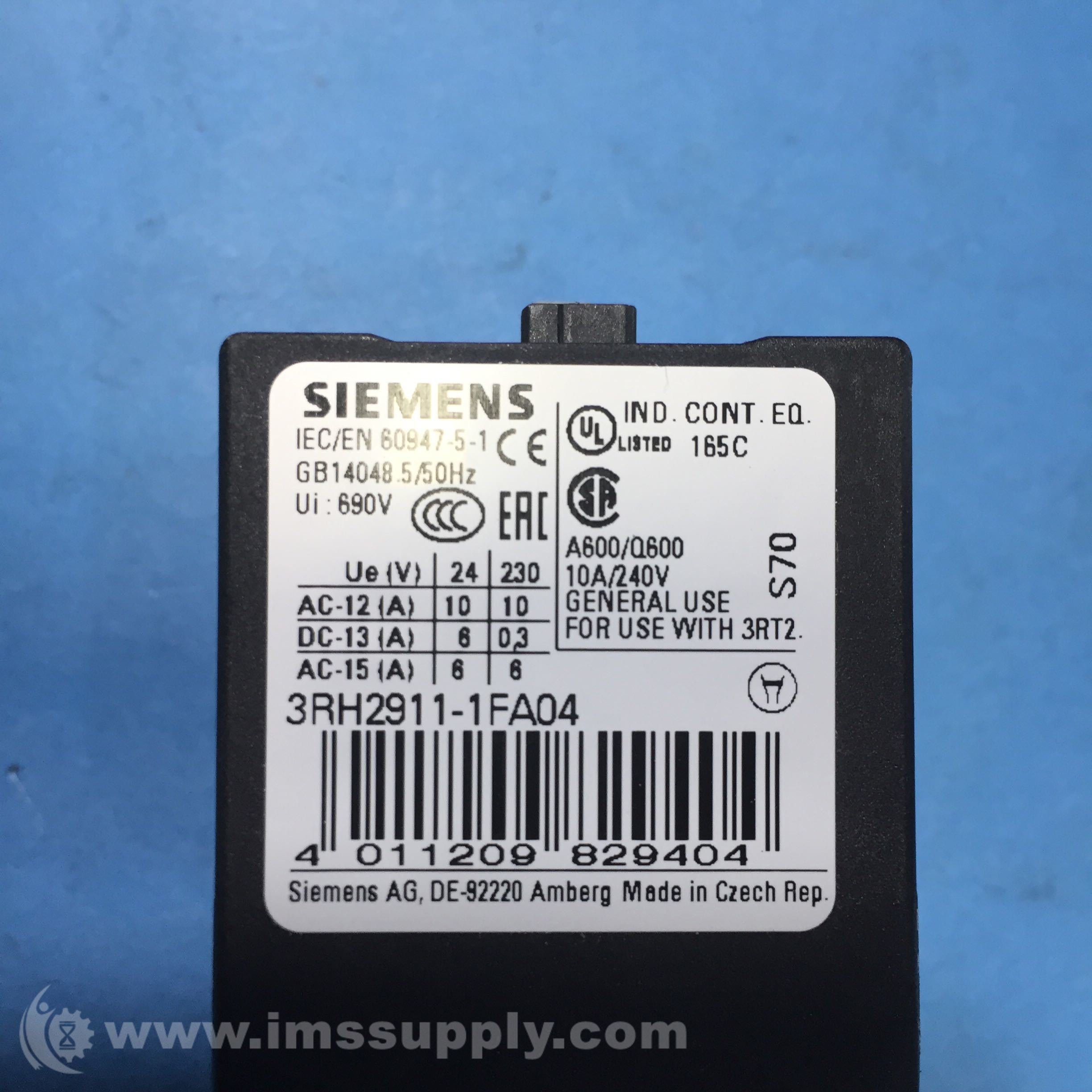 Siemens 3RH2911-1FA04 Auxiliary Contact Block - IMS Supply