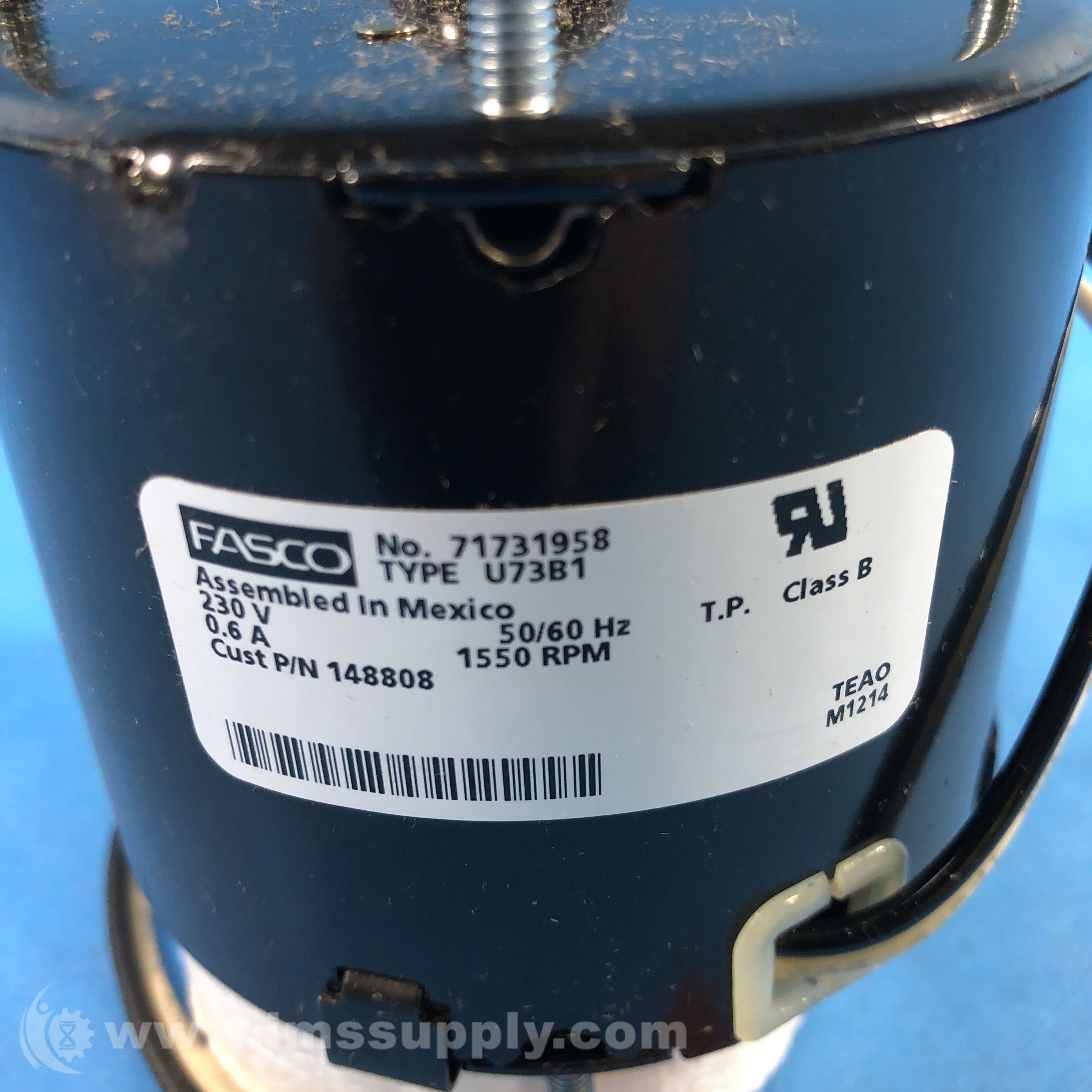 Fasco 71731958 Fan Motor, Type U73B1, 230V, 0.6 A - IMS Supply