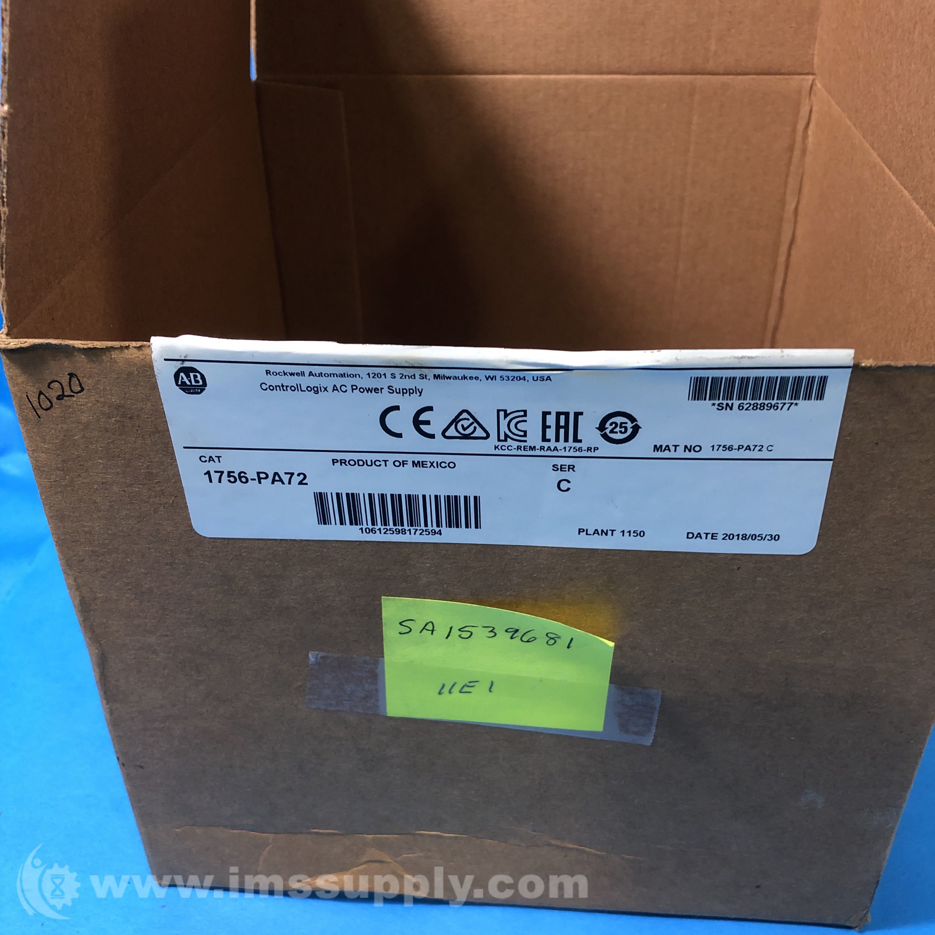 Allen Bradley 1756-PA72 Series C ControlLogix Power Supply - IMS Supply