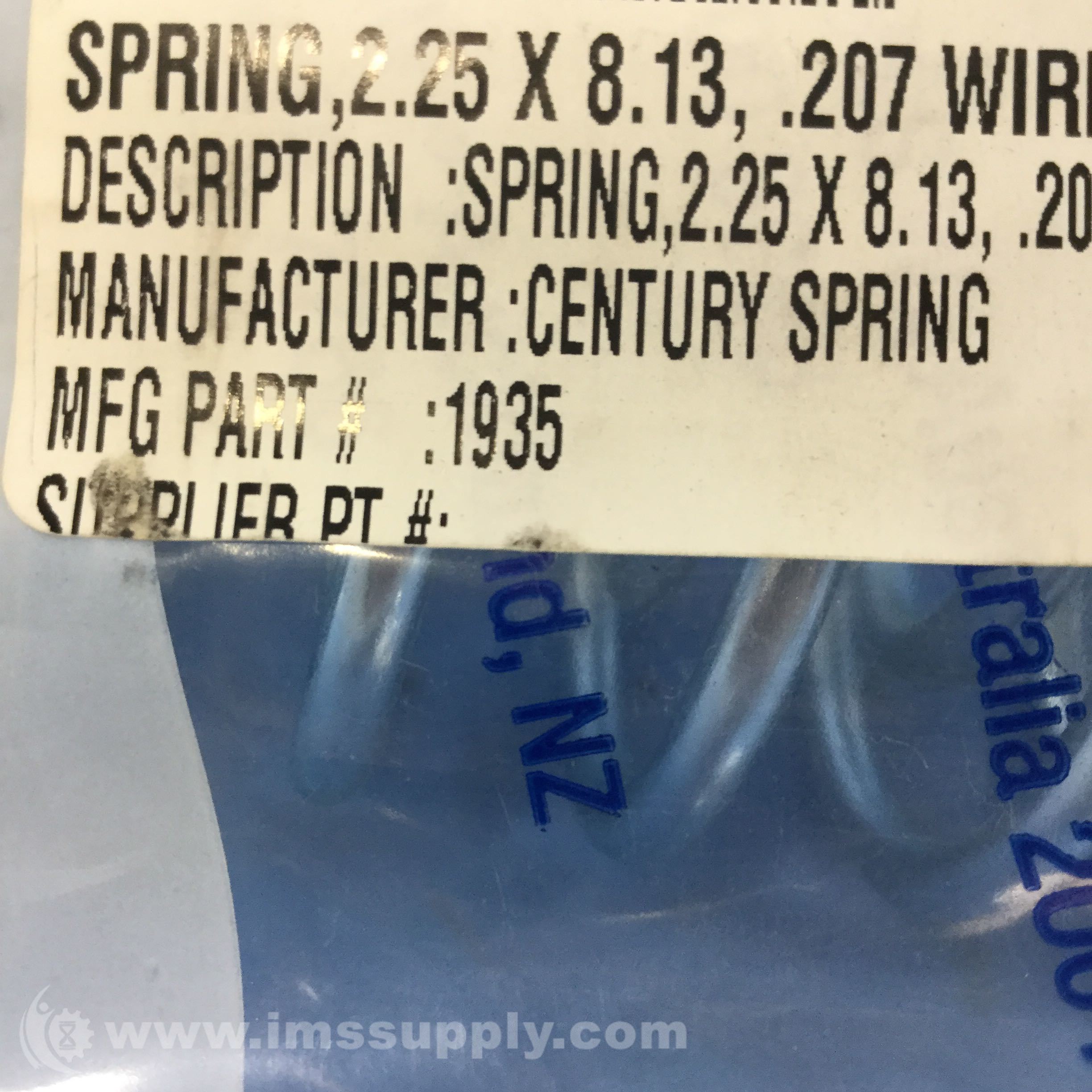 Century Spring 1935 Compression Spring, 2.25x8.13, .207 Wire - IMS Supply