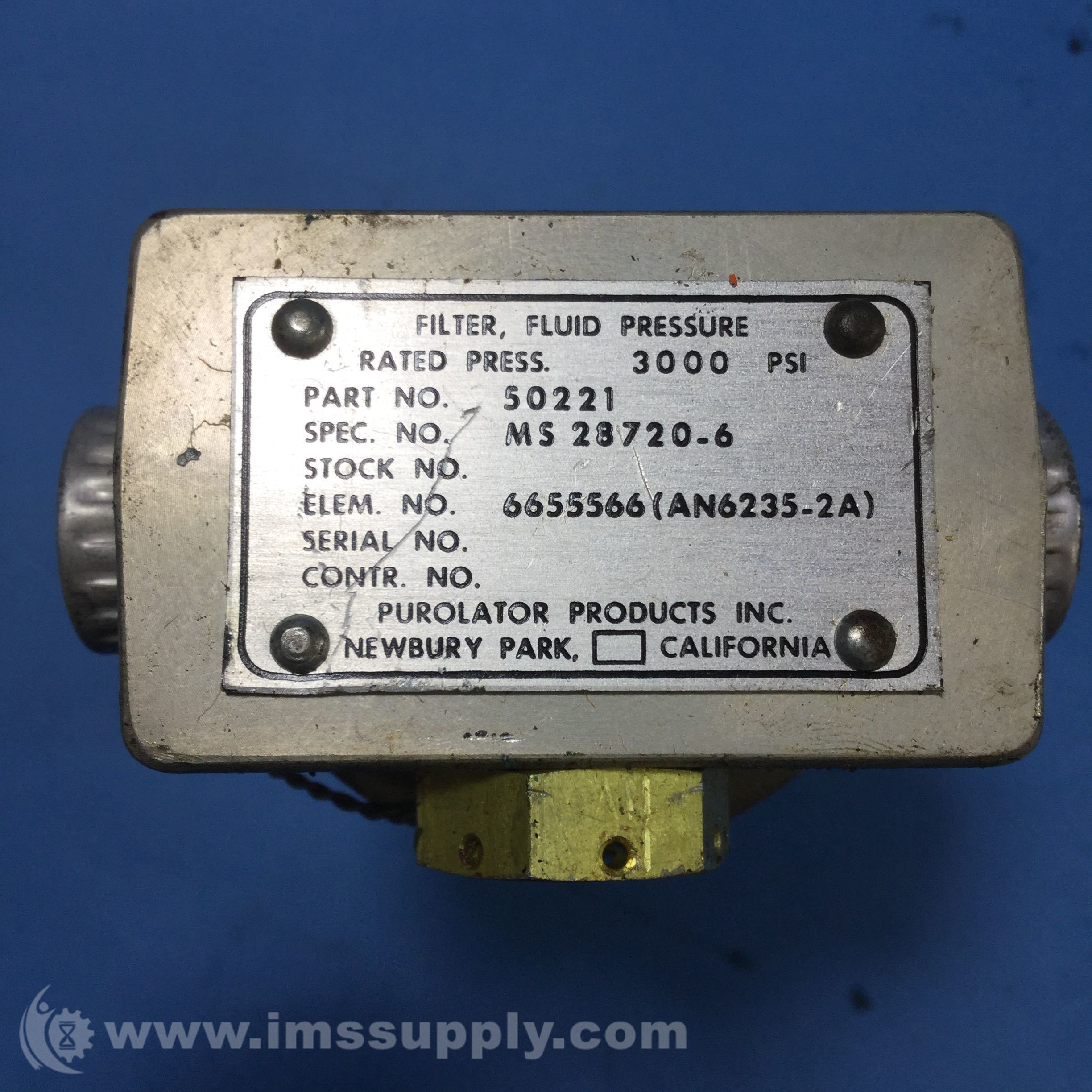 Clarcor Inc MS-28720-6 6000PSI Hydraulic Pressure Filter - IMS Supply