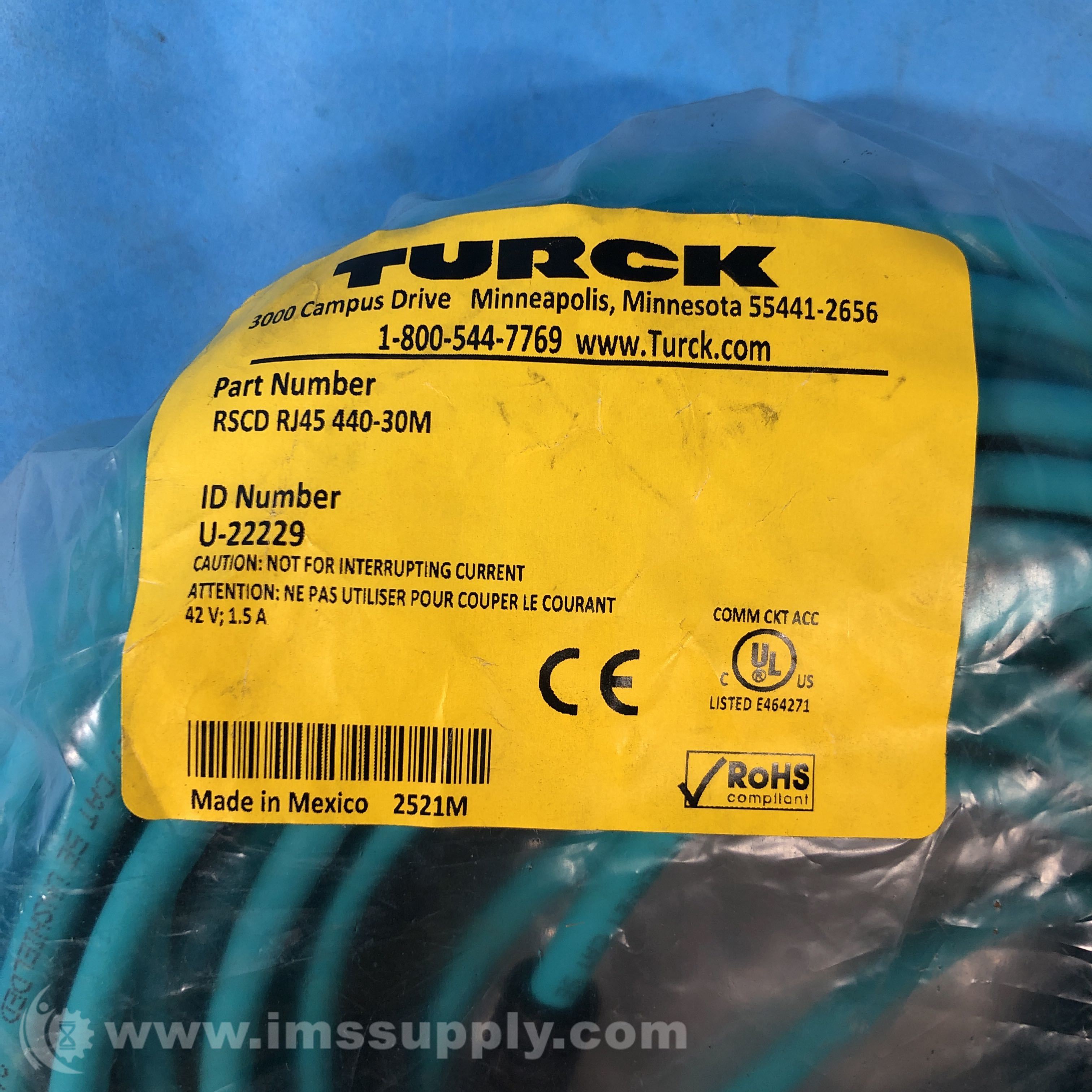 Turck RSCD RJ45 440-30M Ethernet Extension Cable - IMS Supply