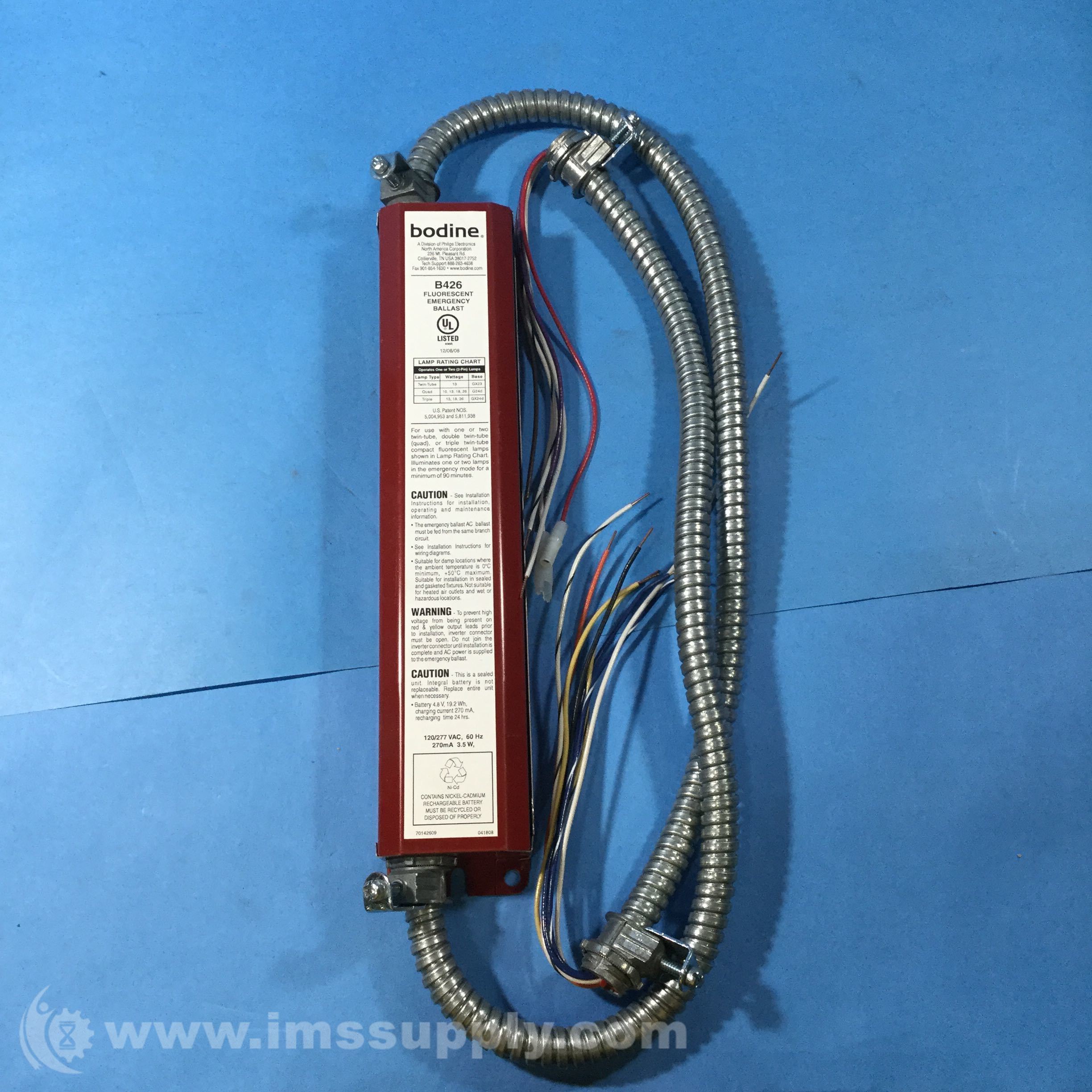 Bodine Electric B426 Emergency Ballast, 26W, 2-Pin, 950 Lumens - IMS Supply