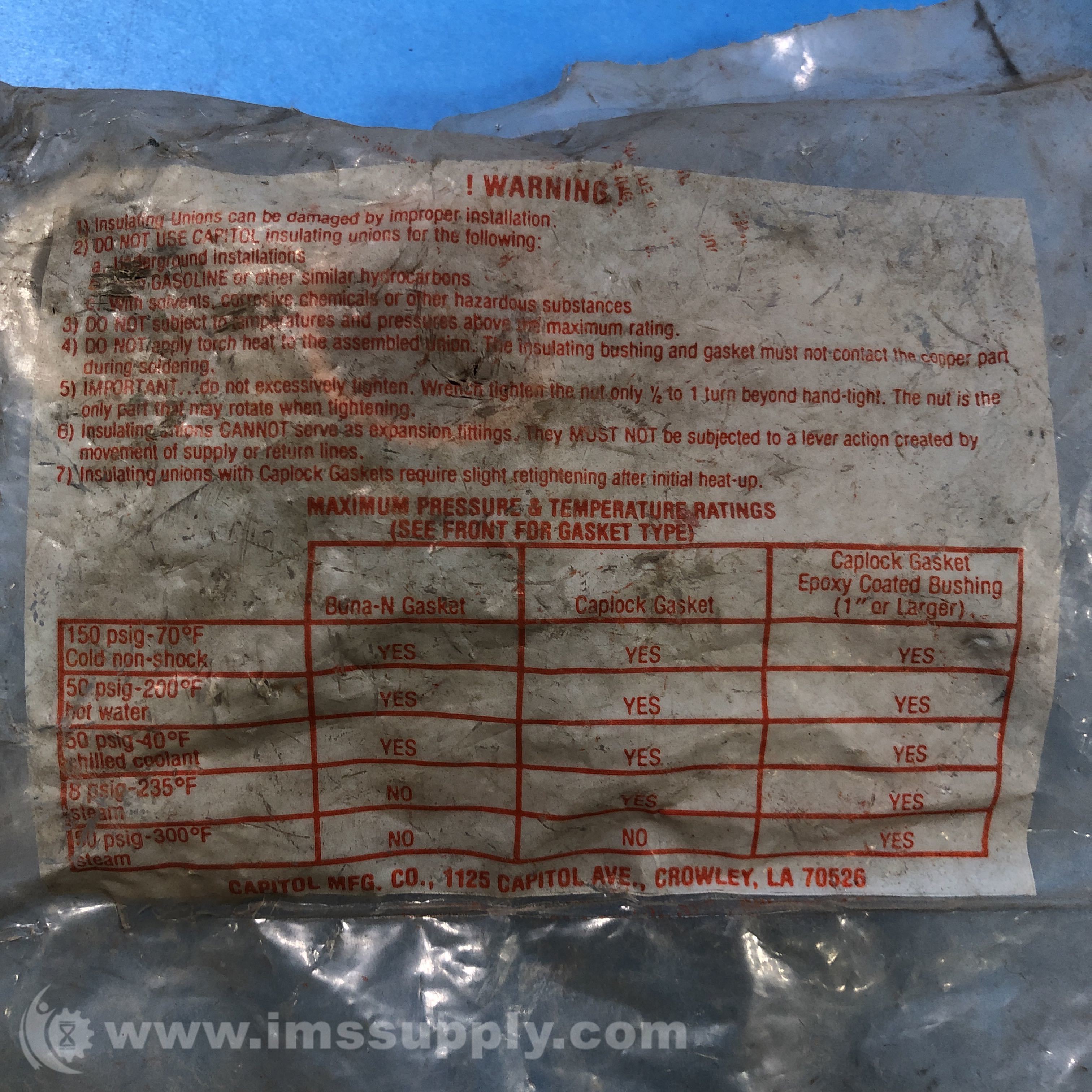 Capitol CS-22 Insulating Union - IMS Supply