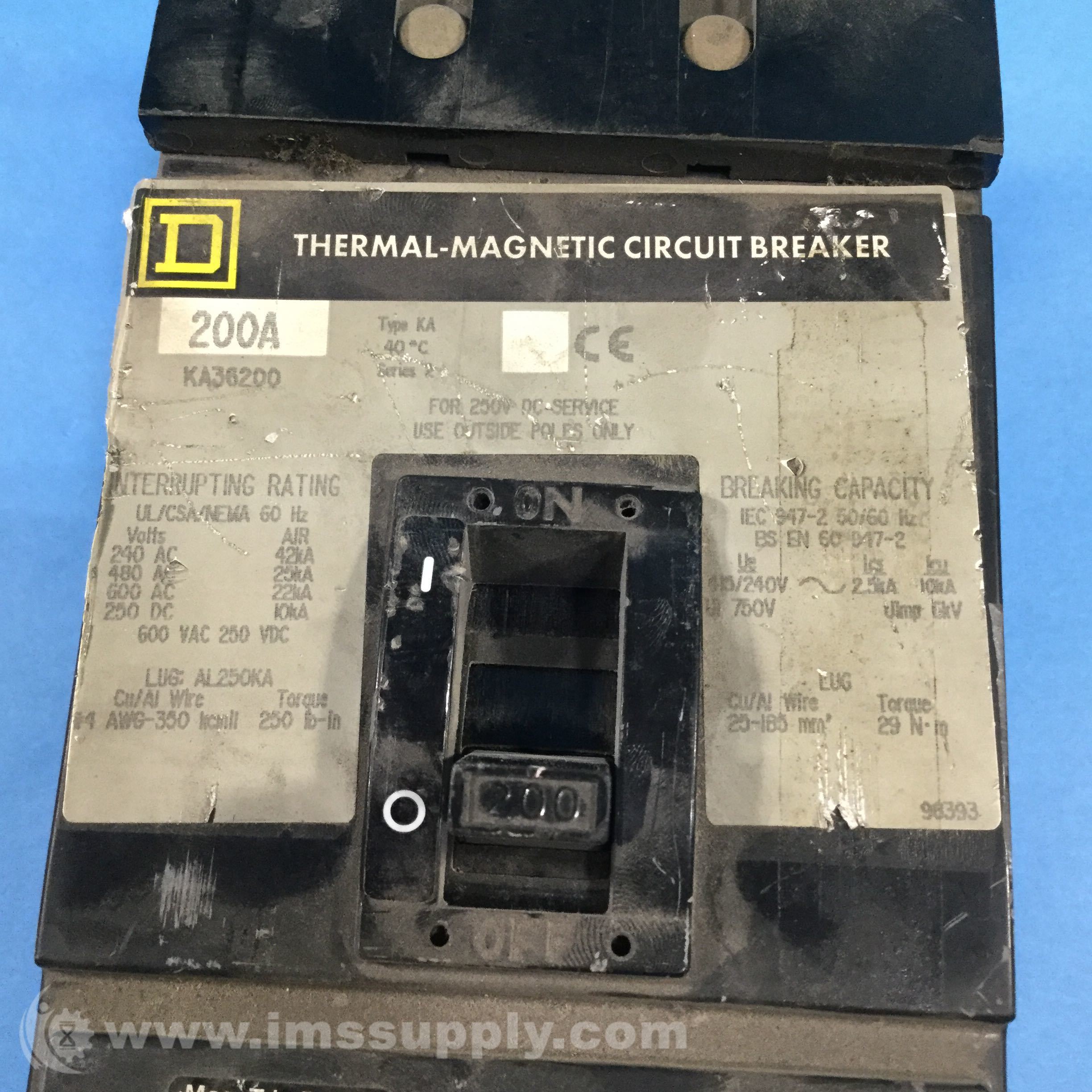 Square D KA36200 Molded Case Circuit Breaker, 200 Amp, 600V - IMS Supply