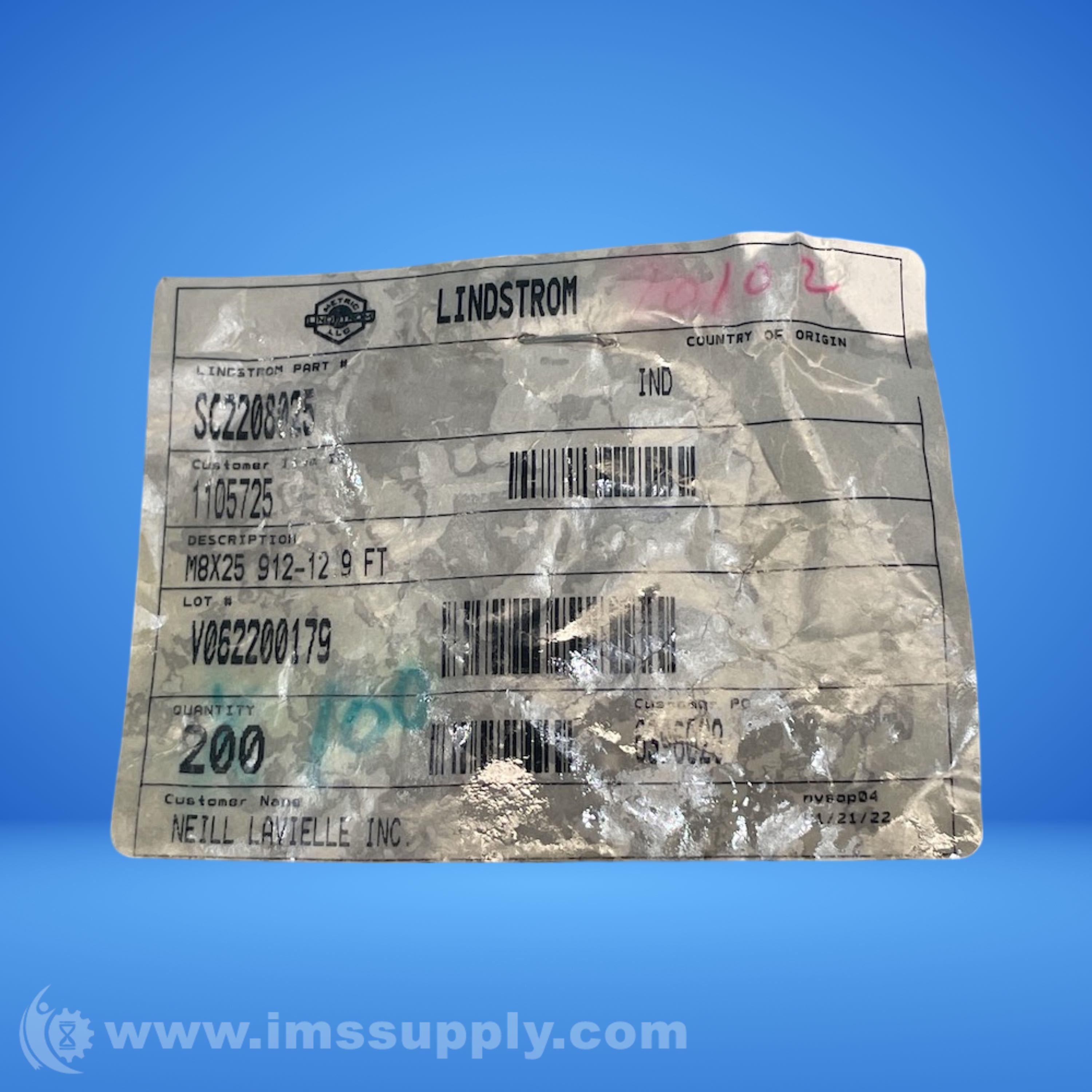 Lindstrom SC2208025 Bag of 200 M8 X 25 912 - 12 9 Screws - IMS Supply