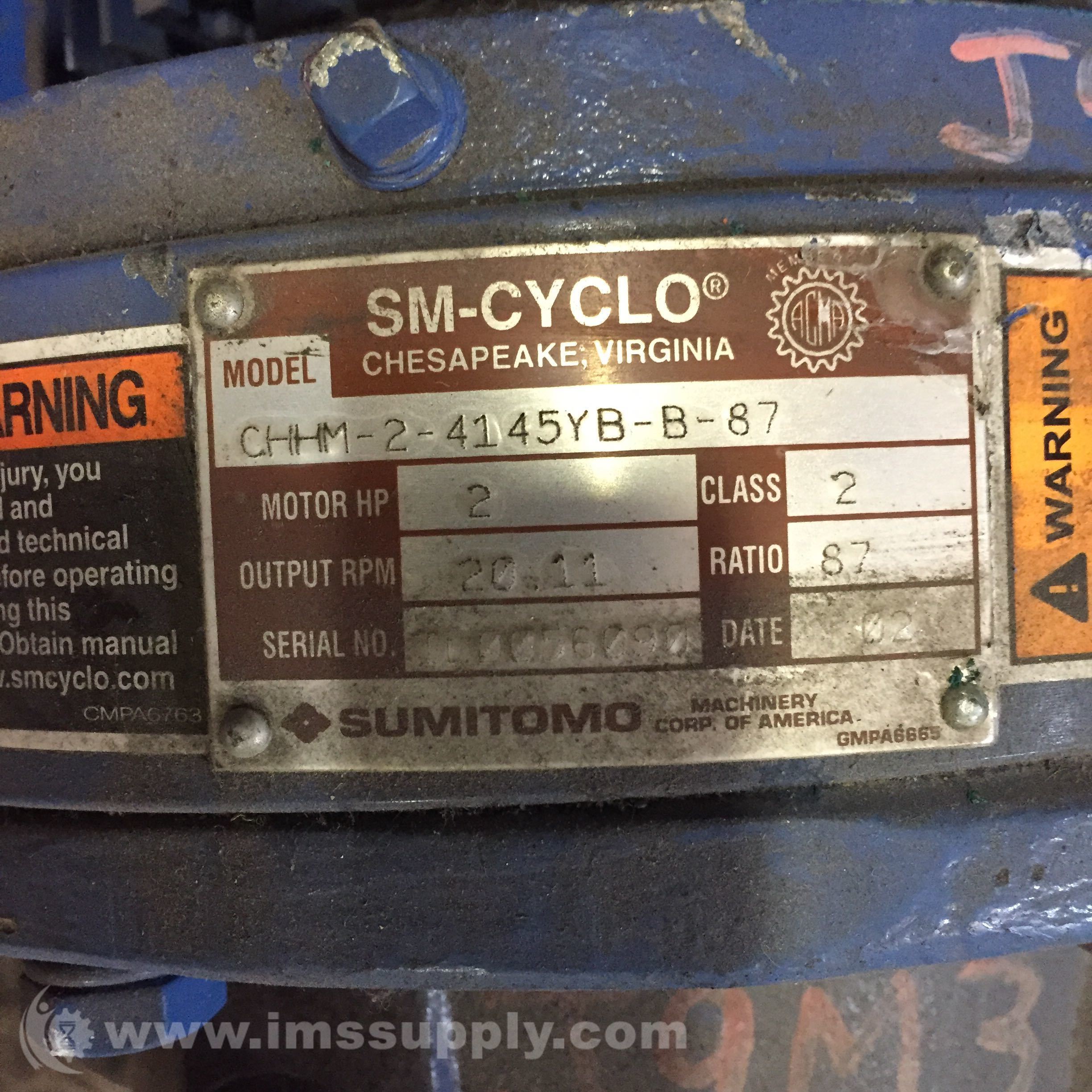 Sumitomo CHHM-2-4145YB-B-87 Sm-Cyclo Gearmotor, 2 Motor HP - IMS Supply