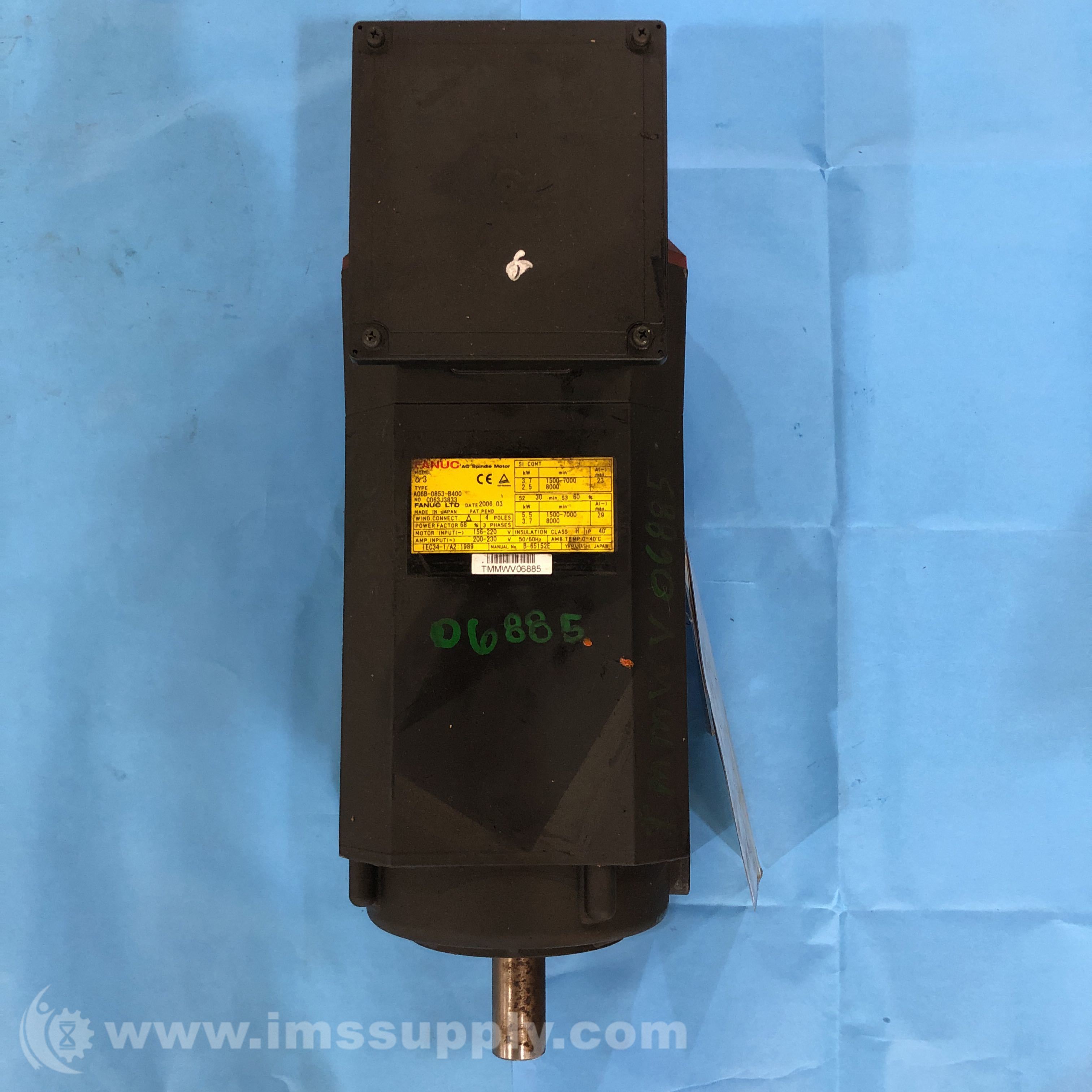Fanuc A06B-0853-B400 AC Spindle Motor, 3-Phase, 4-Poles - IMS Supply