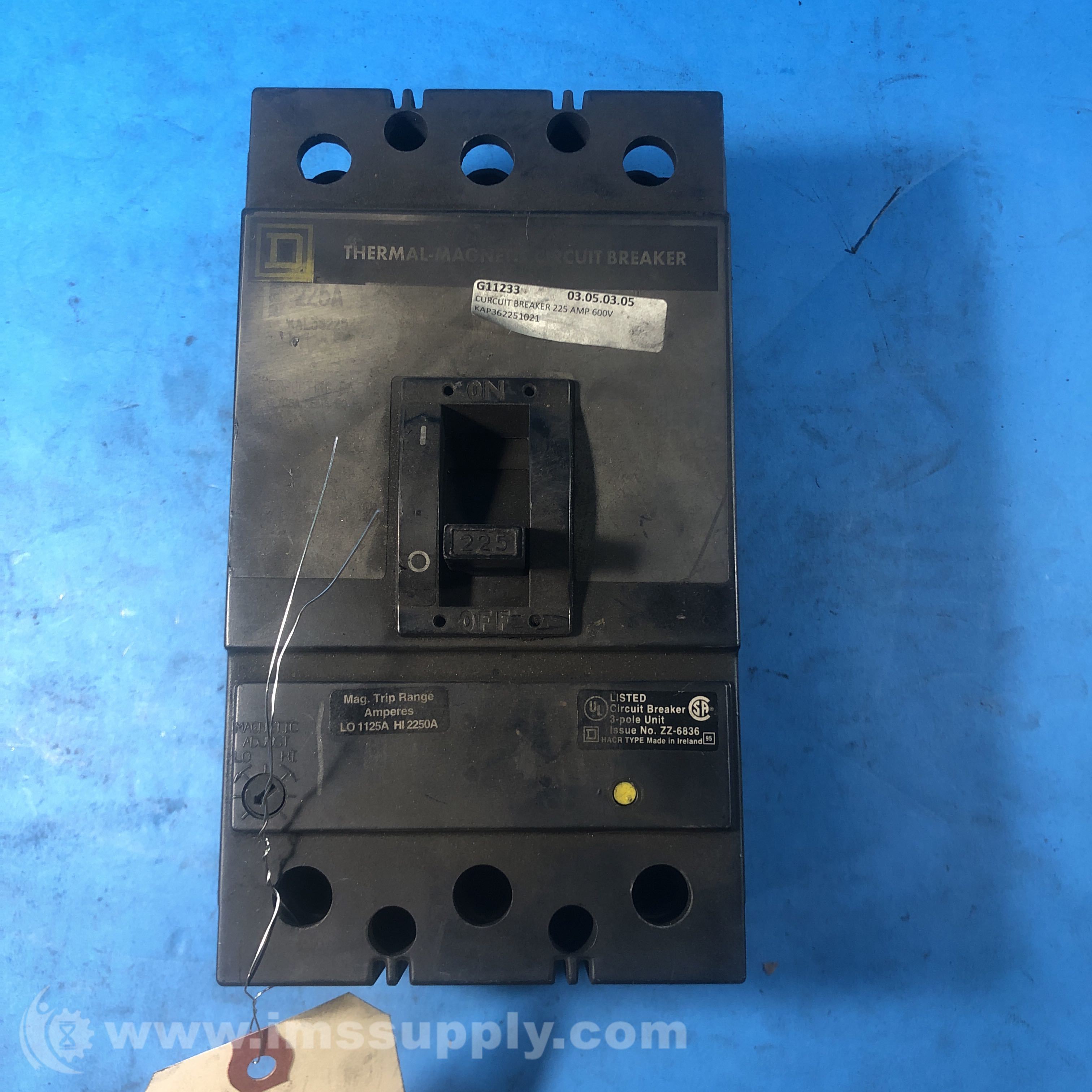 Square D KAL36225 225 AMP Circuit Breaker 600 VAC 3 Pole 42 kA - IMS Supply