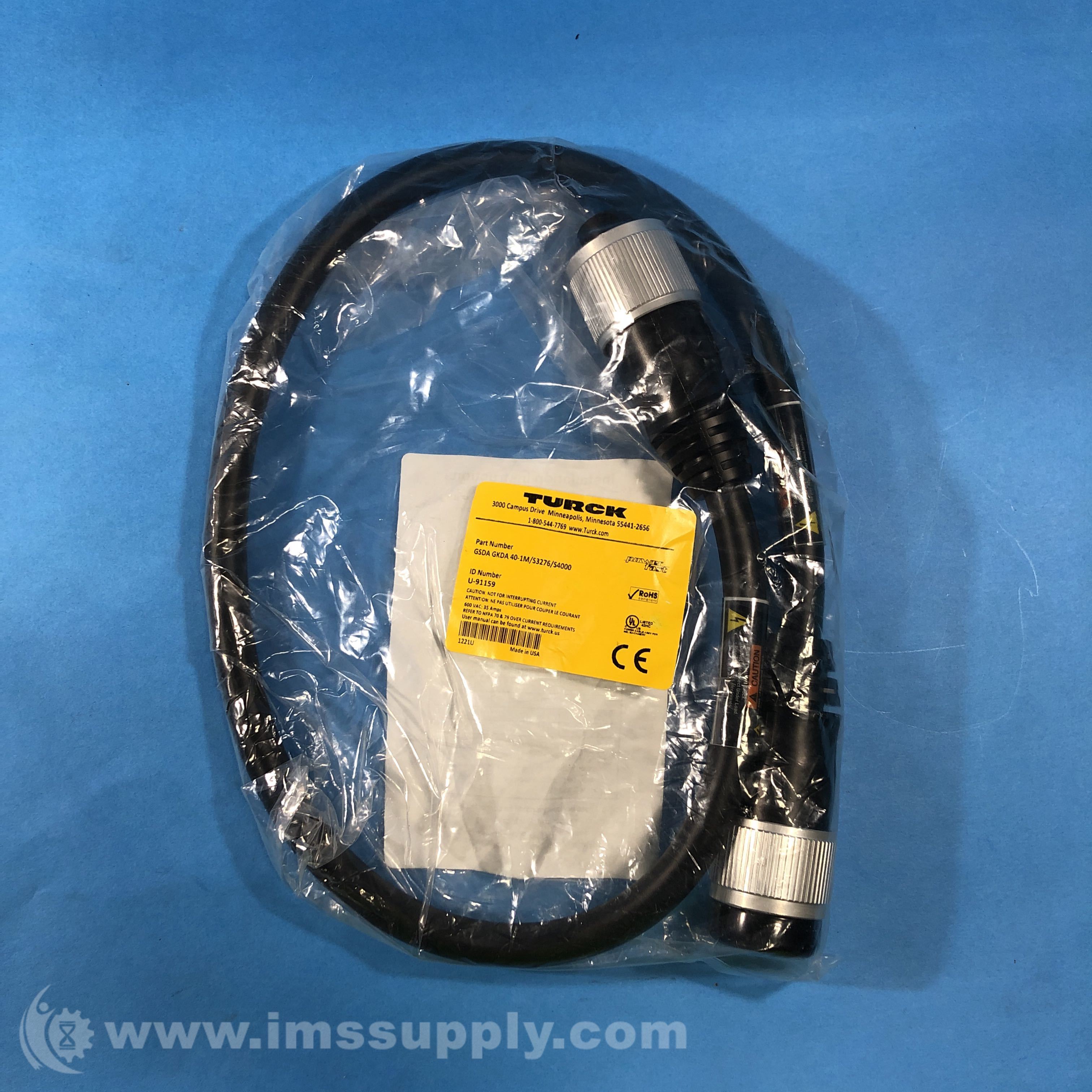 Turck GSDA GKDA 40-1M/S3276/S4000 Double Ended Cordset - IMS Supply