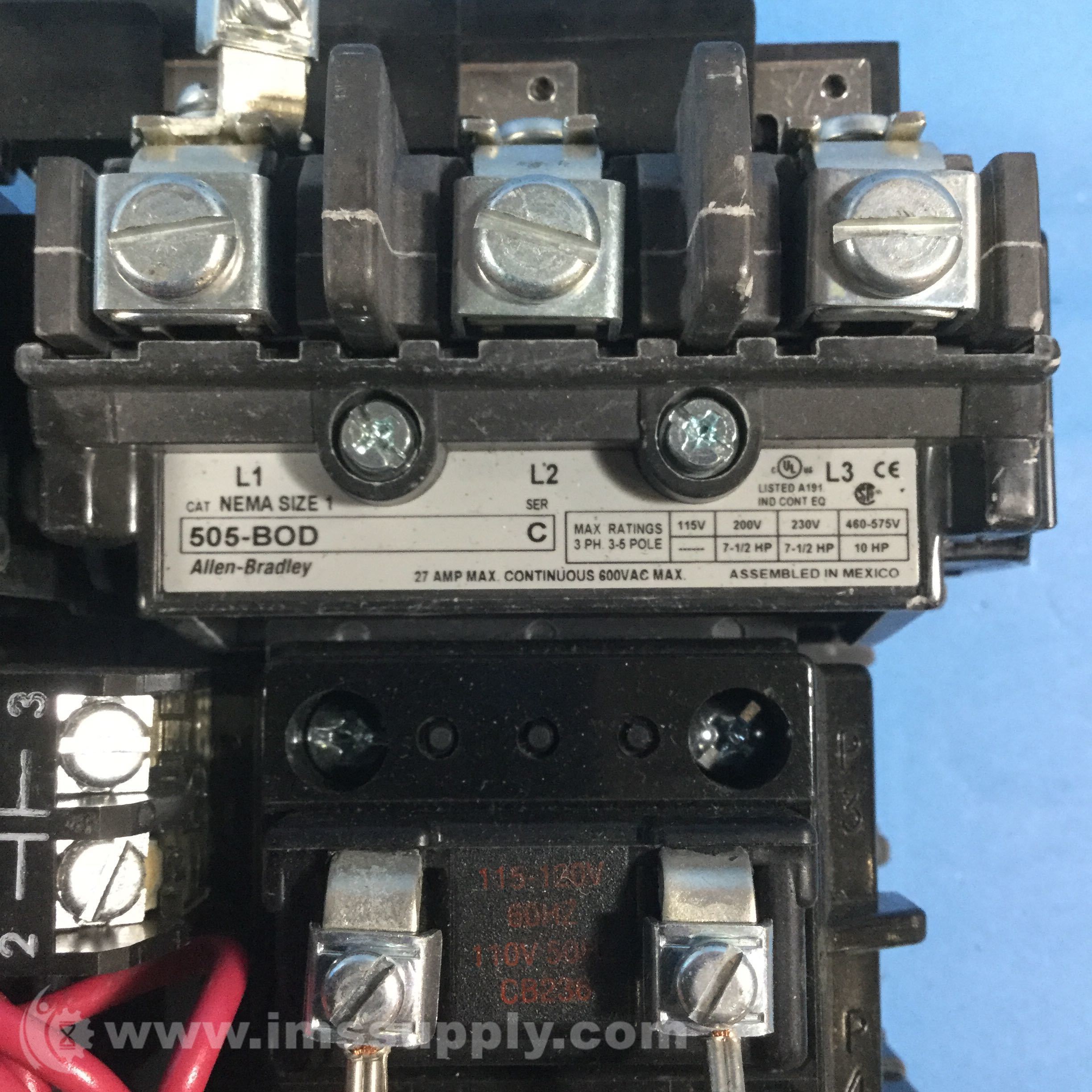 Allen Bradley 505-BOD Starter, Reversing, NEMA Size 1, 120VAC - IMS Supply