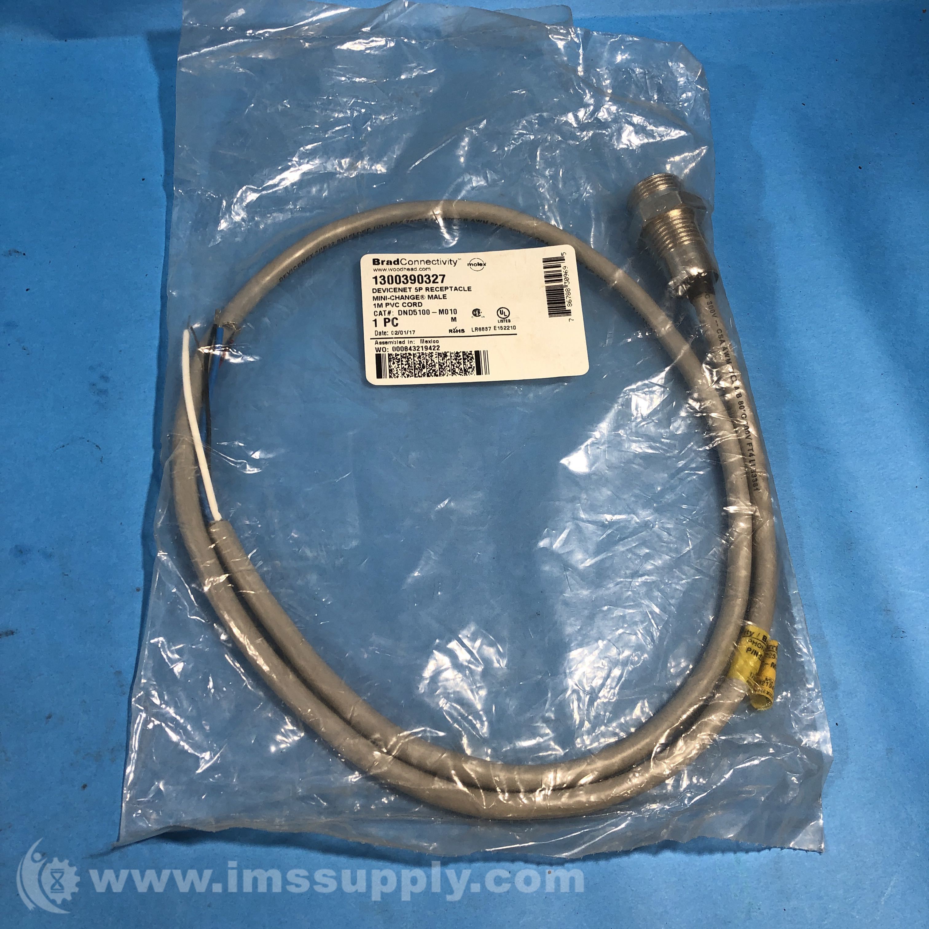 Molex DND5100-M010 Devicenet Cordset, 5P - IMS Supply