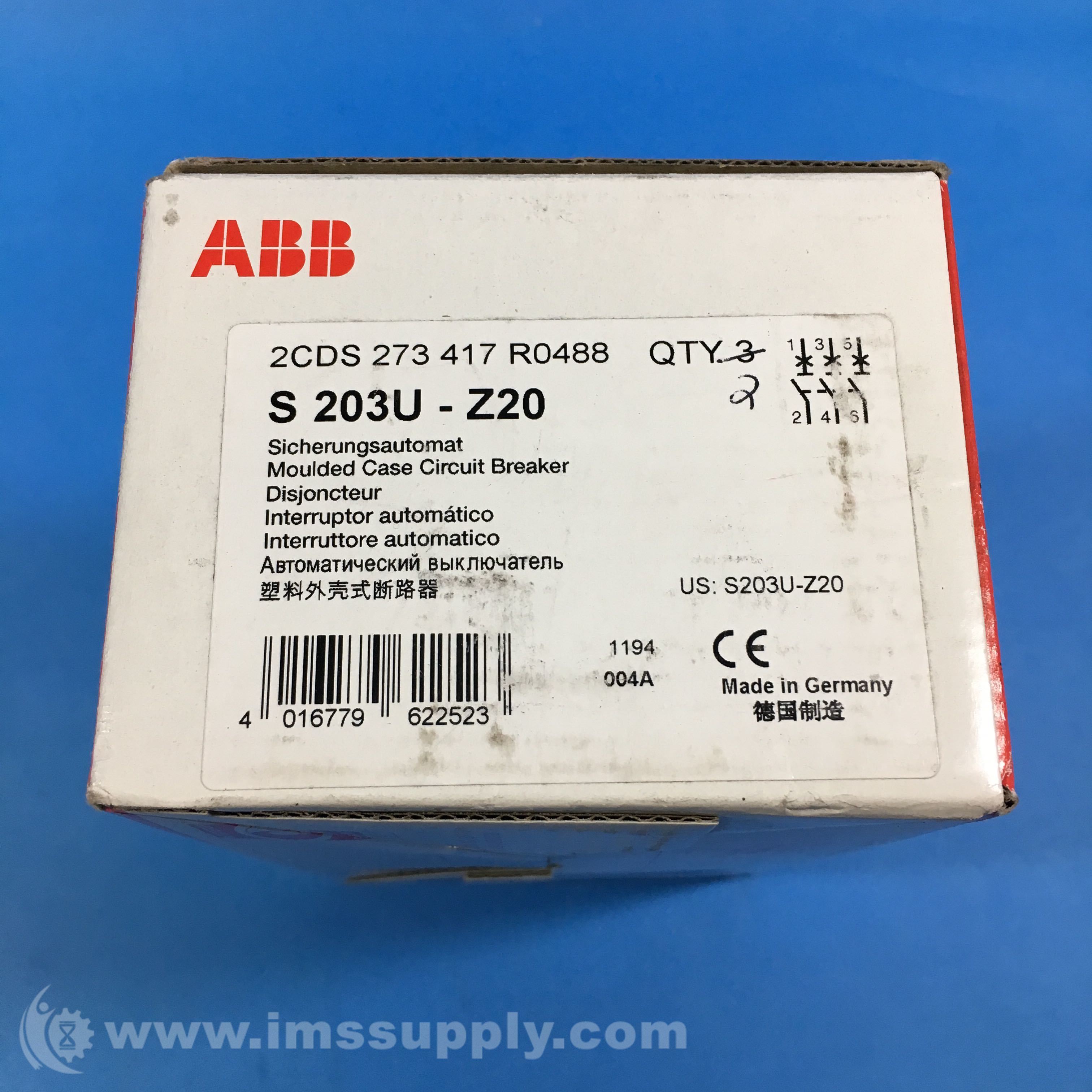 ABB S203U-Z20 Miniature Circuit Breaker, S200U Series - IMS Supply
