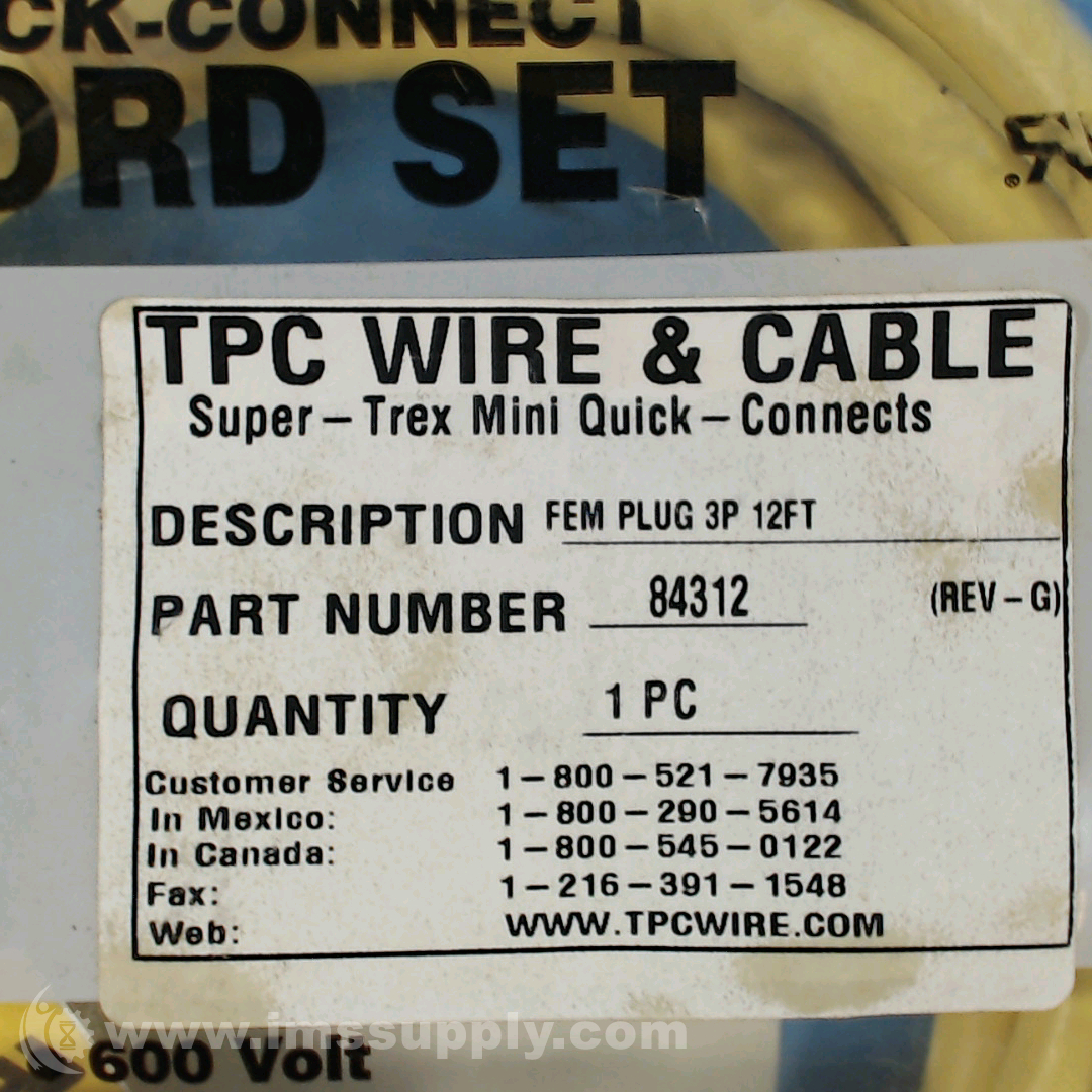 TPC Wire & Cable 84312 16/3 FEMALE PLUG - IMS Supply