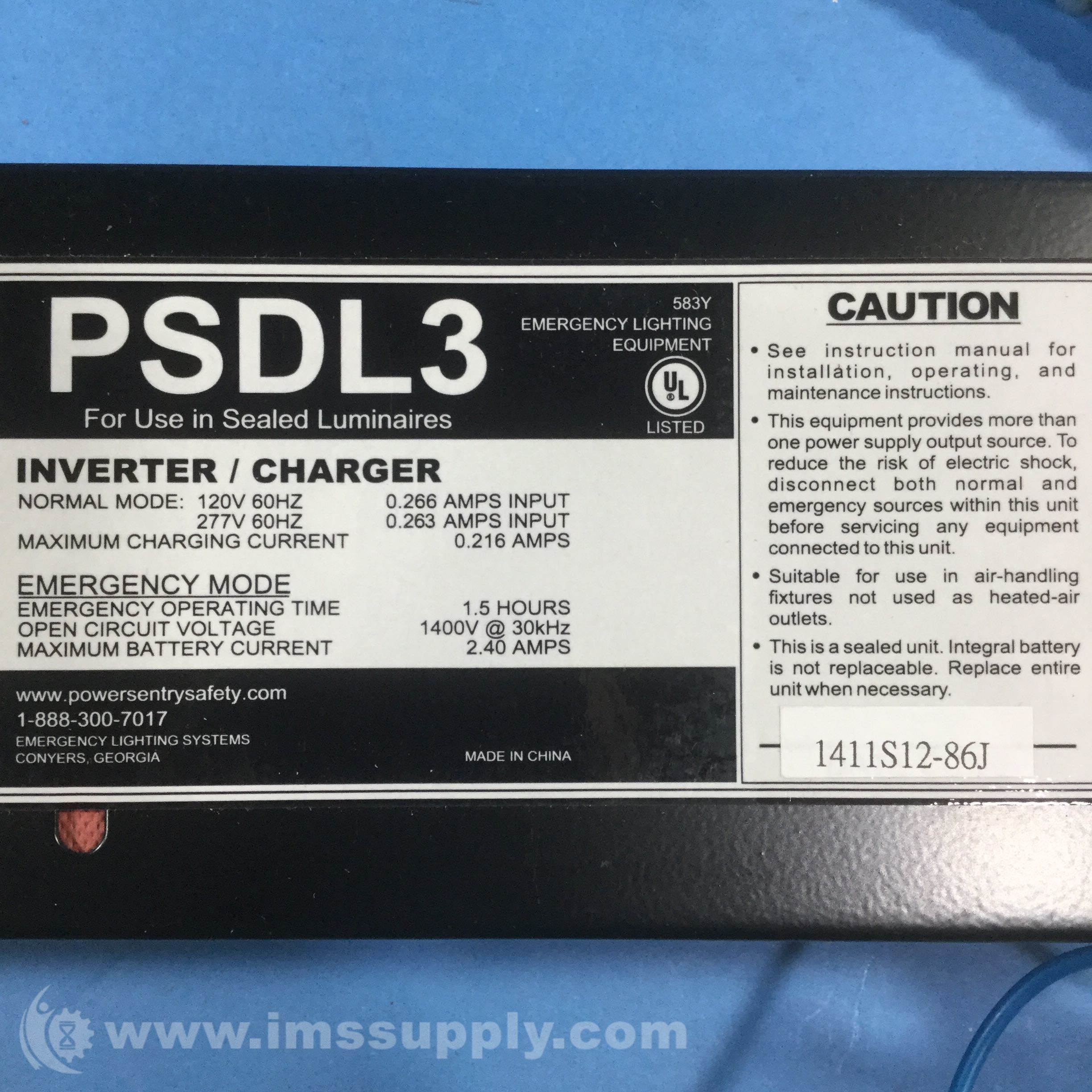 Power Sentry PSDL3 Fluorescent Battery Pack, 3 Watt, 120/277 VAC - IMS ...