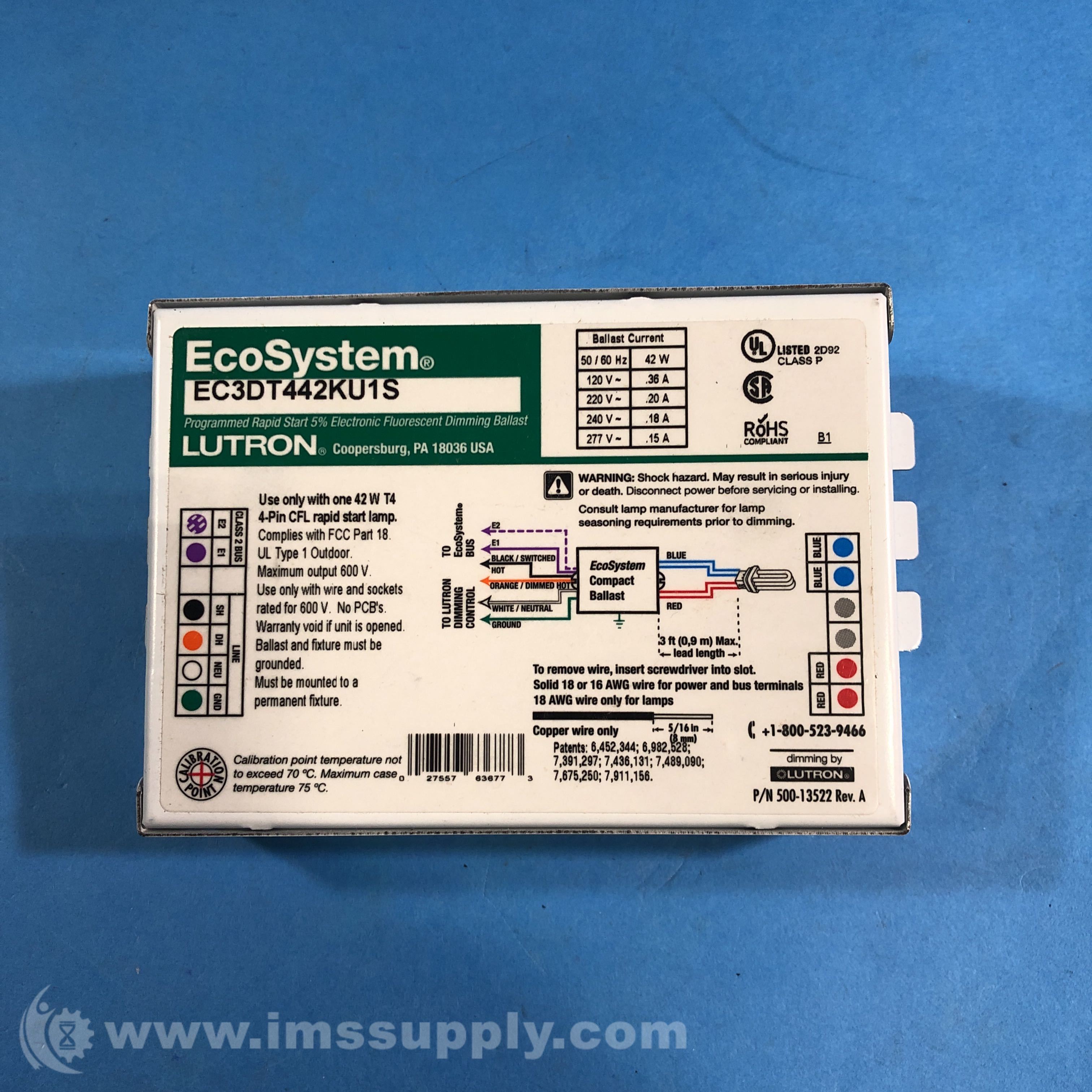 Lutron EC3DT442KU1S 120-277V Ecosystem Lamp Dimming Ballast - IMS Supply