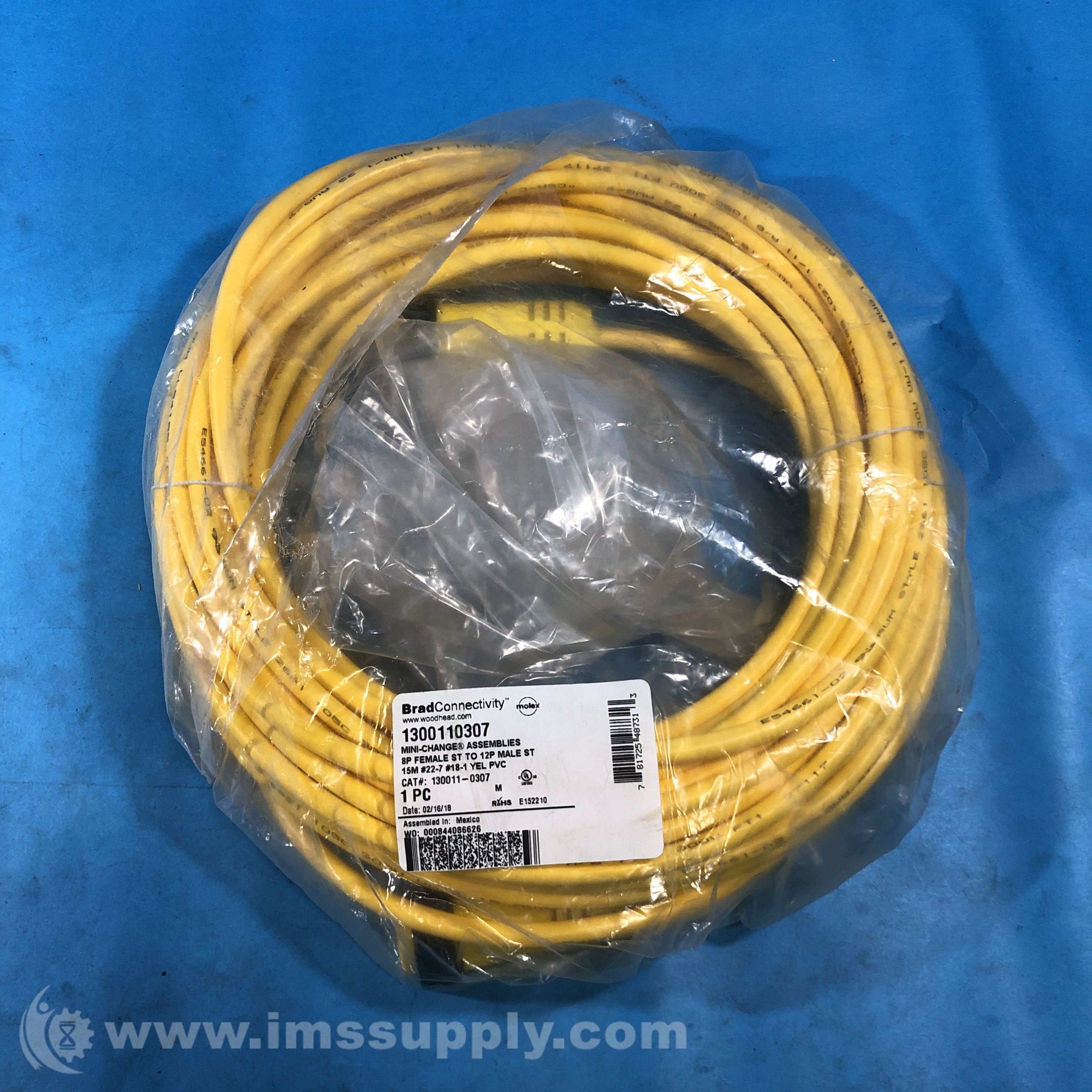 Molex 1300110307 Cordset, 130011 Series, PVC, 12-Pole - IMS Supply