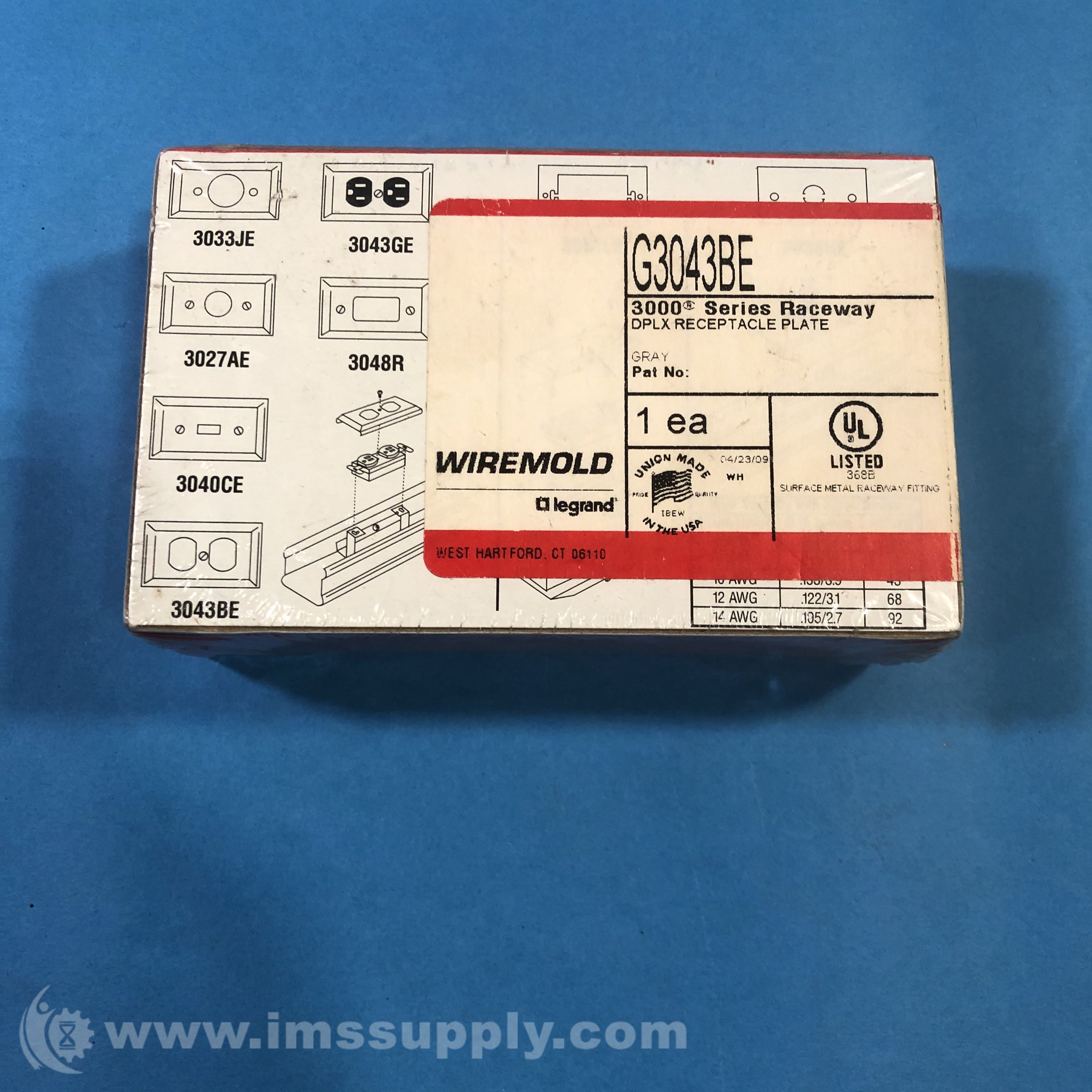Wiremold G3043BE Cover For Receptacle Duplex, 4-1/2 IN Steel Grey - IMS ...