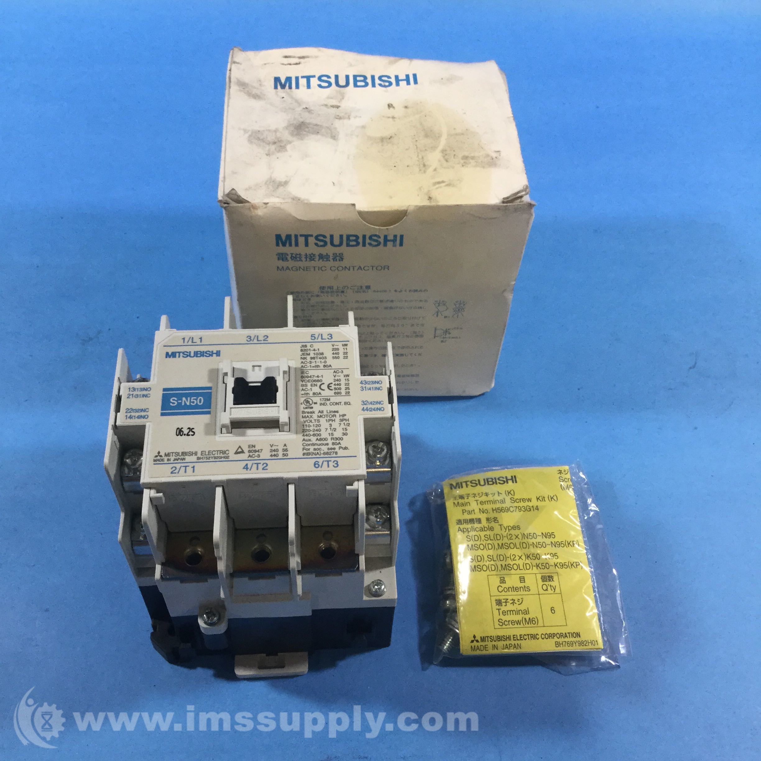 Mitsubishi S-N50-AC100V 80AMP, 2-NO/NC, 50/60HZ Contactor - IMS Supply