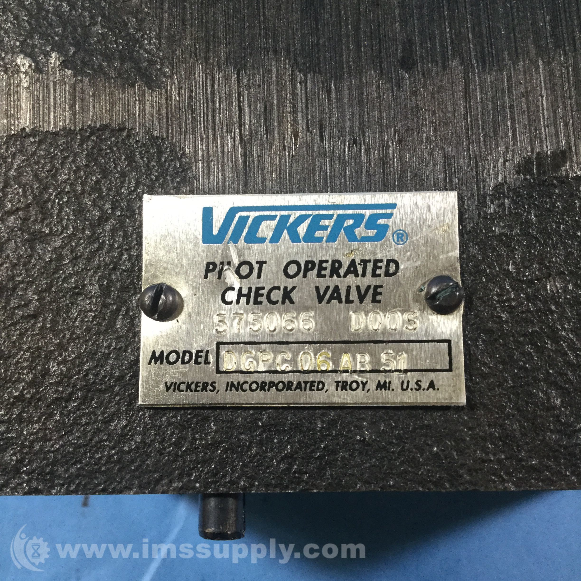 Vickers DGPC06AB51 Check Valve, Pilot Operated - IMS Supply