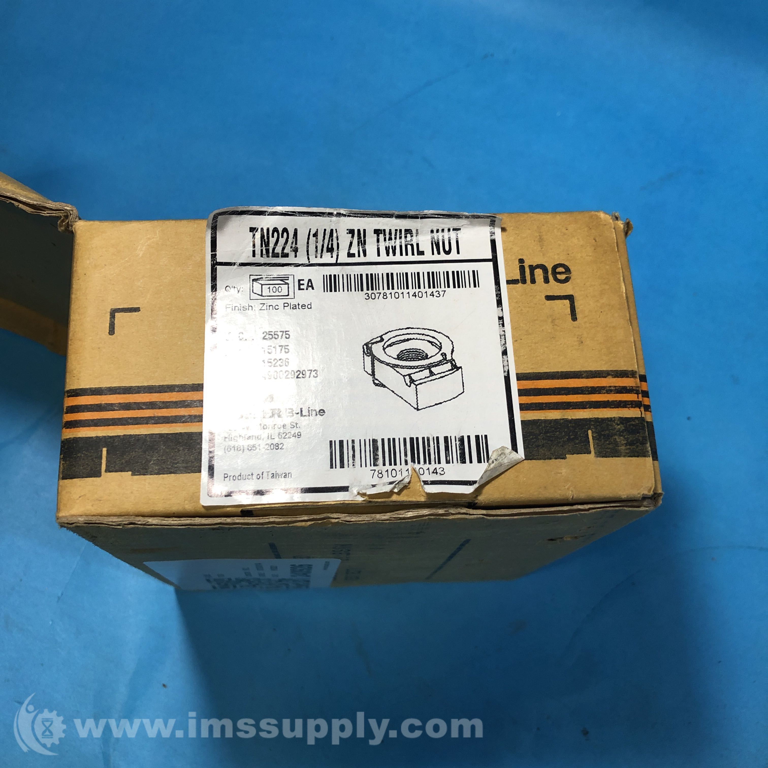 B-LINE TN224 Box of 100 Steel Electro-Plated Twirl Channel Nut - IMS Supply