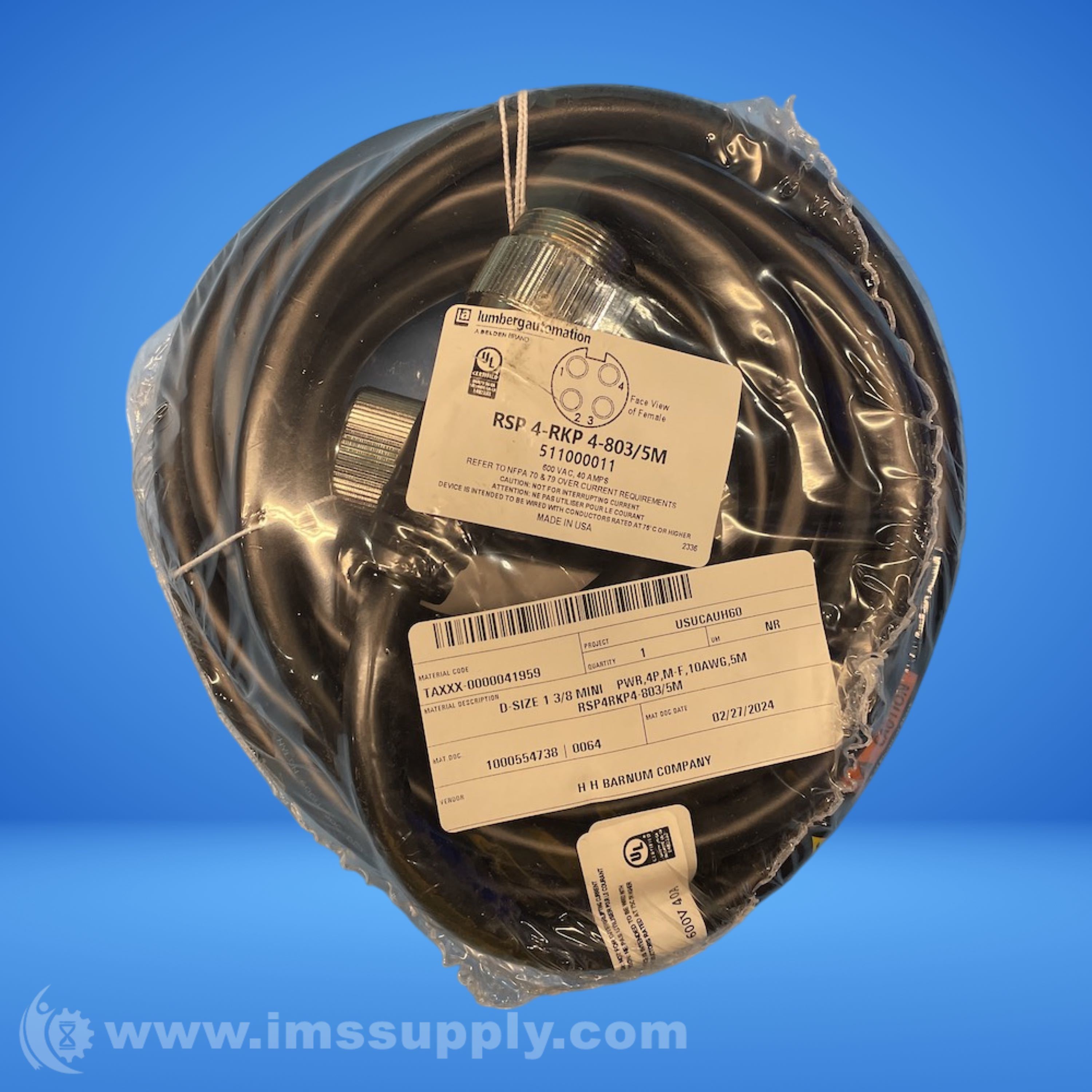 Lumberg Automation RSP 4-RKP 4-803/5M Double-Ended Cordset - IMS Supply