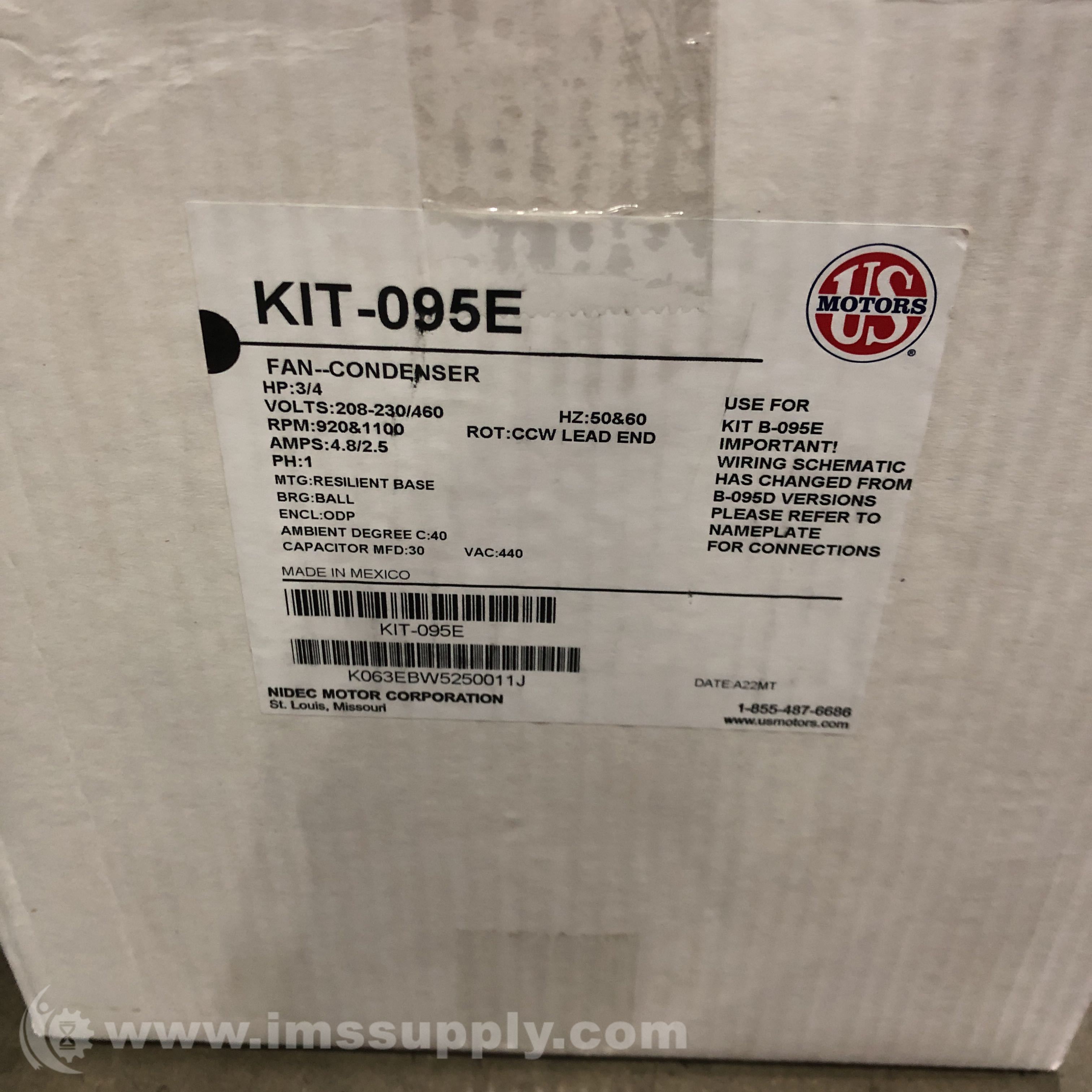 US Motors KIT-095E Motor Kit, 3/4HP 208-230/460V 1PH 1100RPM - IMS Supply